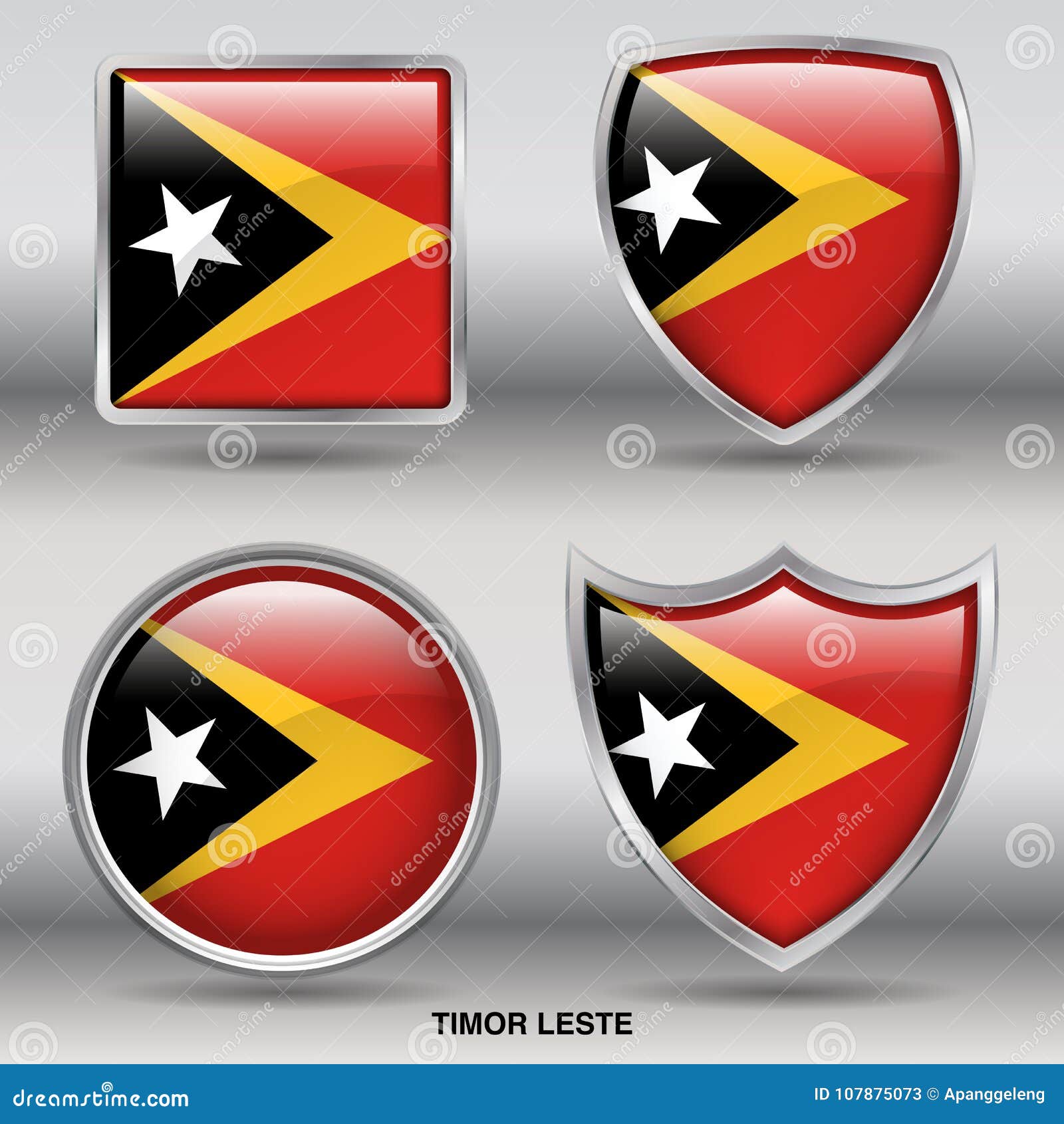 Timor Leste Flag in 4 Shapes Collection with Clipping Path Stock Vector ...