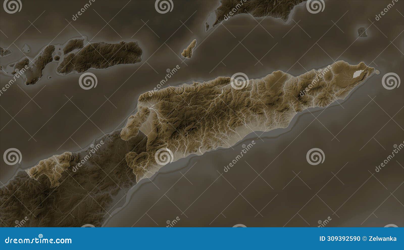 Timor Leste Highlighted. Sepia Stock Illustration - Illustration of stereographic, zoom: 309392590
