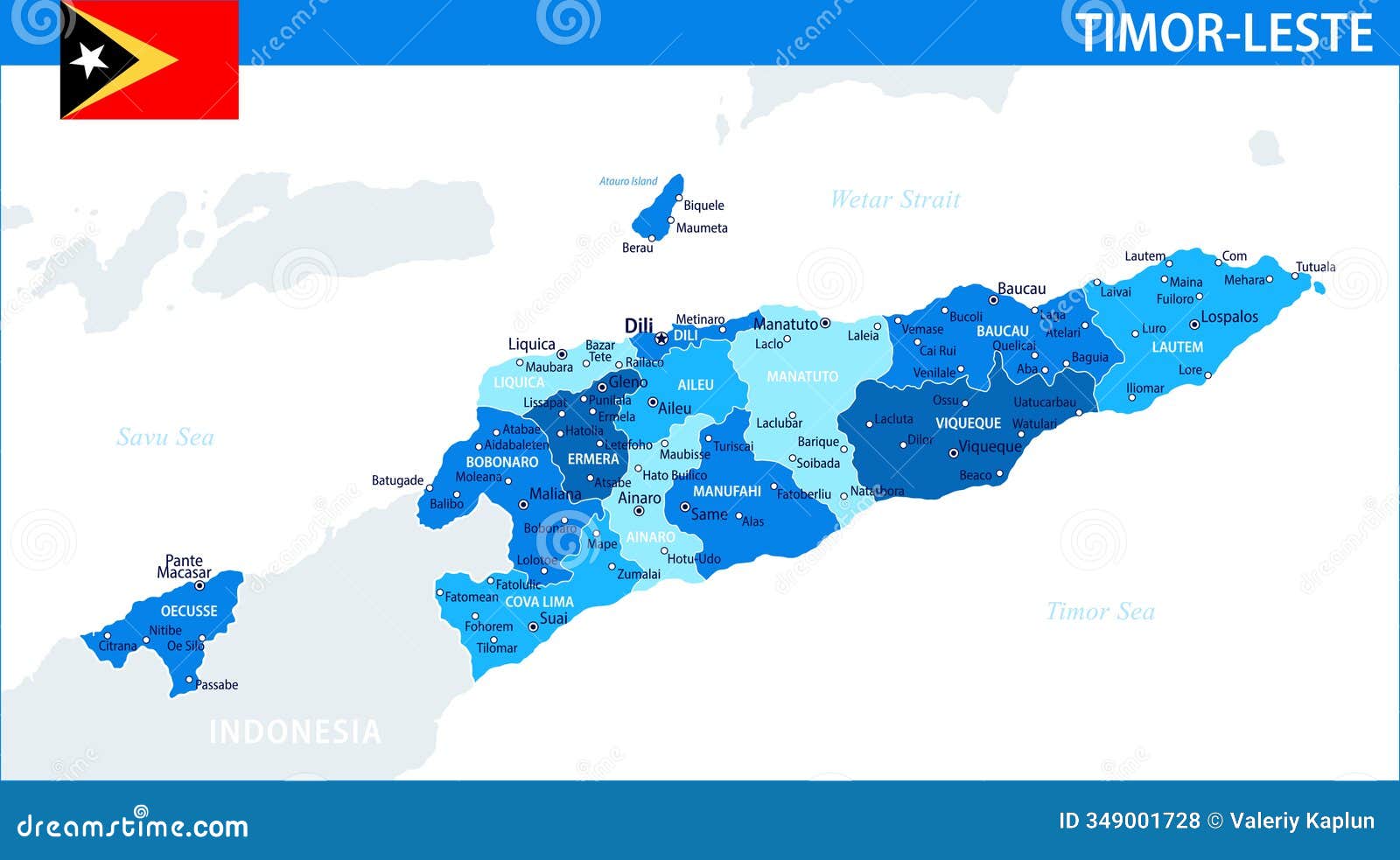Timor-Leste Map Vector Blue Spot - Customizable Layered Political Map ...
