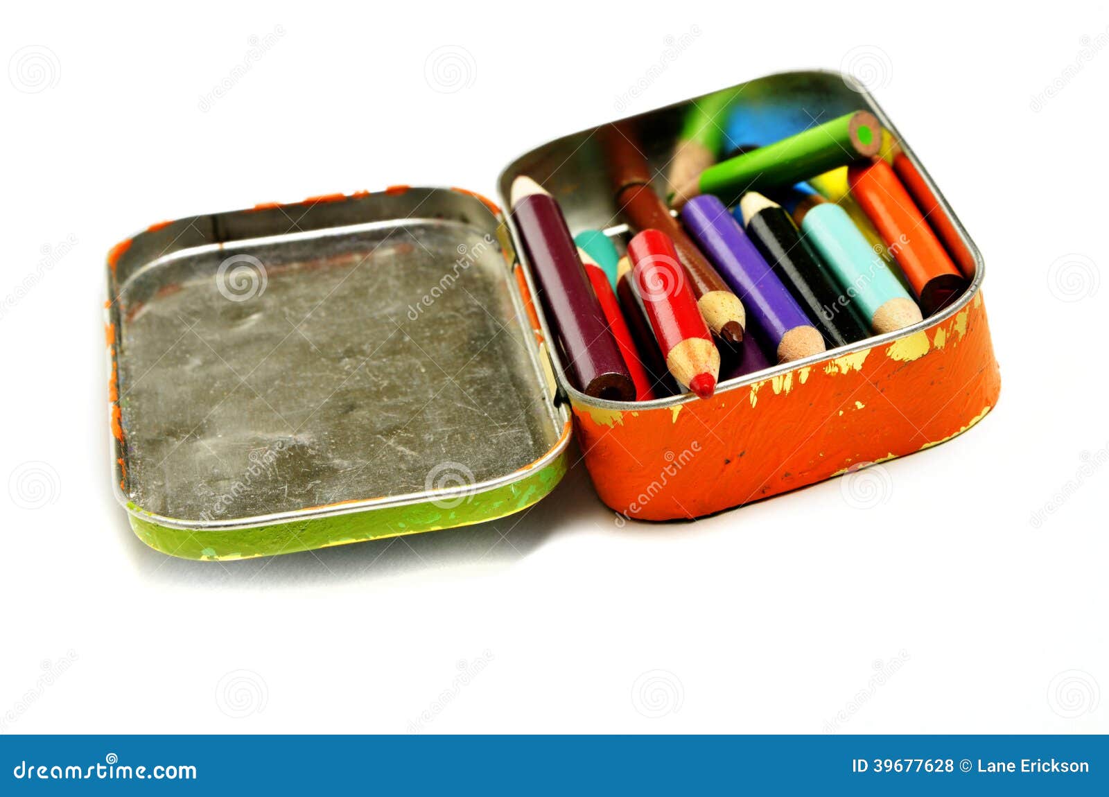Tin Bin of Colored Pencils Representing Art Stock Photo - Image of ...