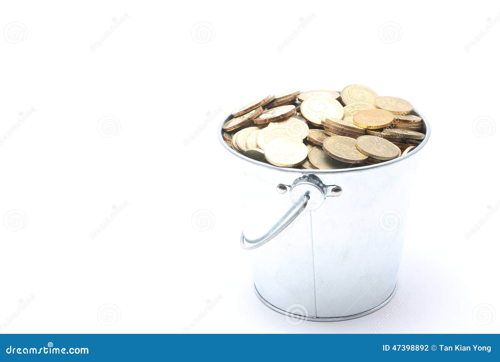 Tin Bucket Filled with Coins Stock Photo - Image of empty, metallic ...