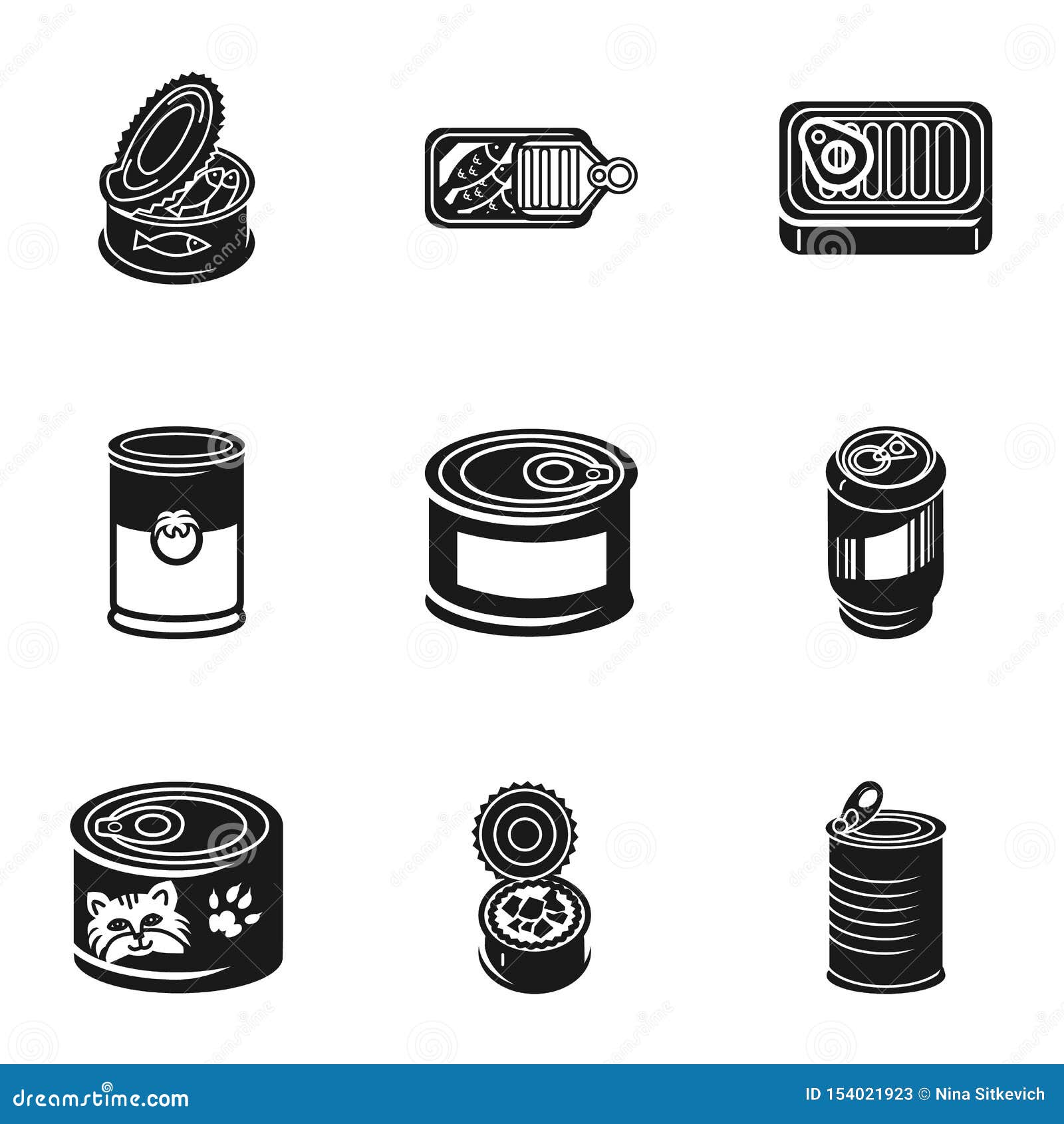 Tin Can Icon Set, Simple Style Stock Vector - Illustration of fish ...