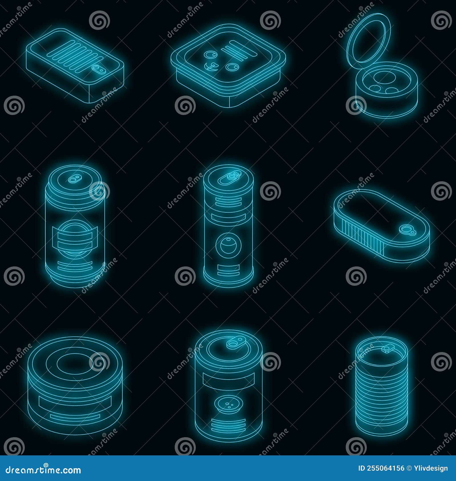 Tin Can Icons Set Vector Neon Stock Vector - Illustration of open ...