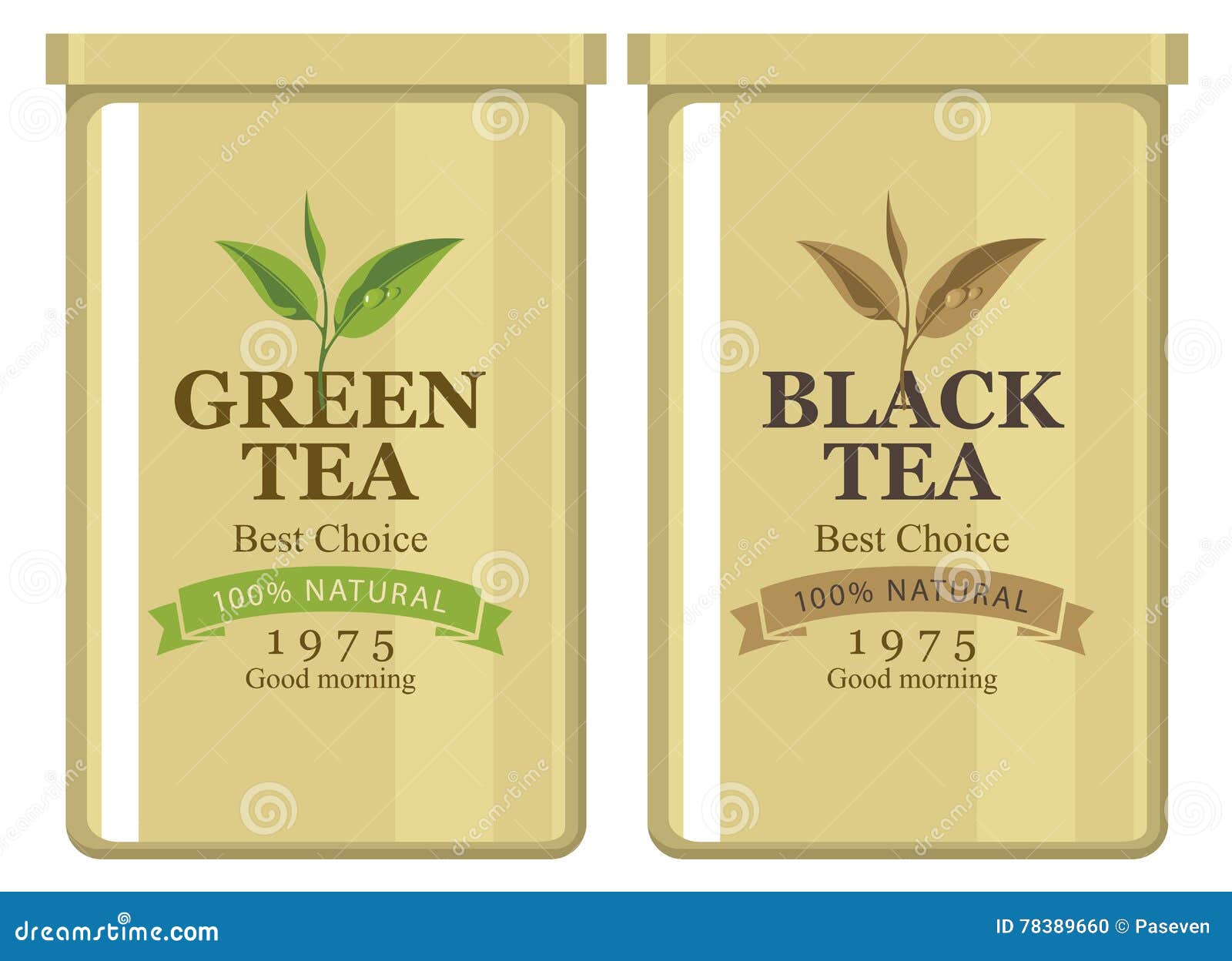 Tin Can with Label of Black and Green Tea Stock Vector - Illustration ...