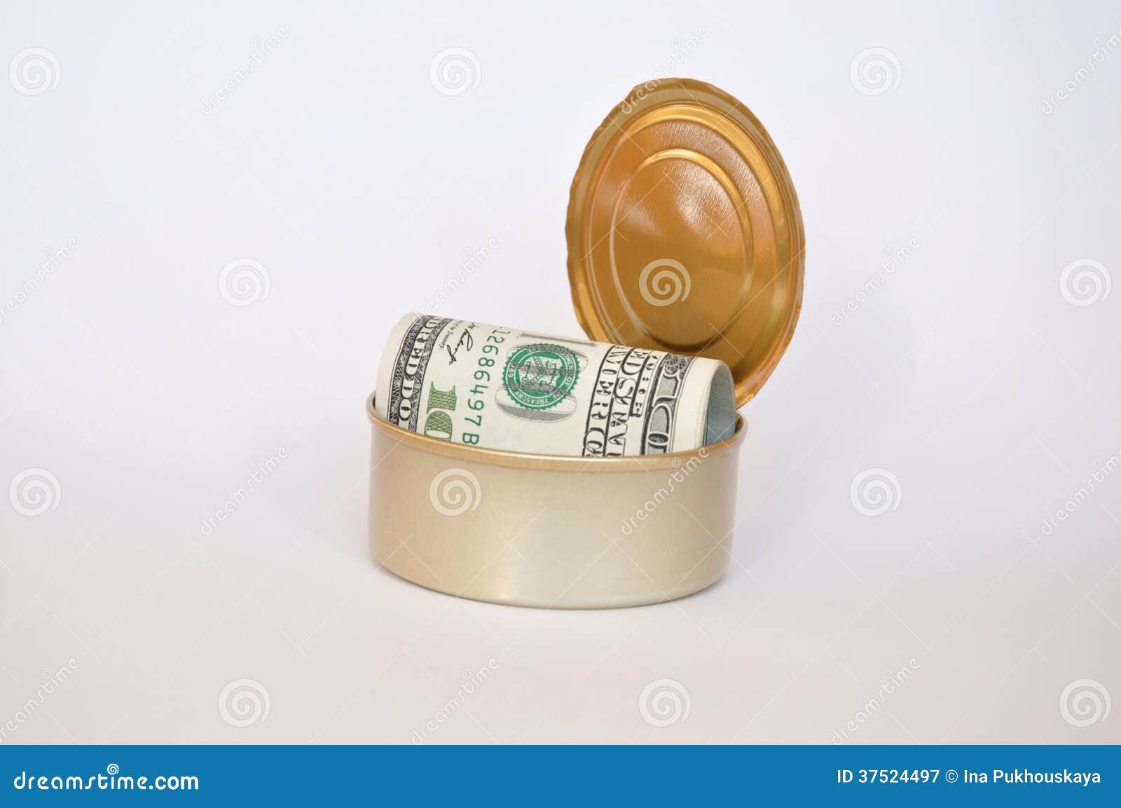 Tin can with the money stock image. Image of product - 37524497