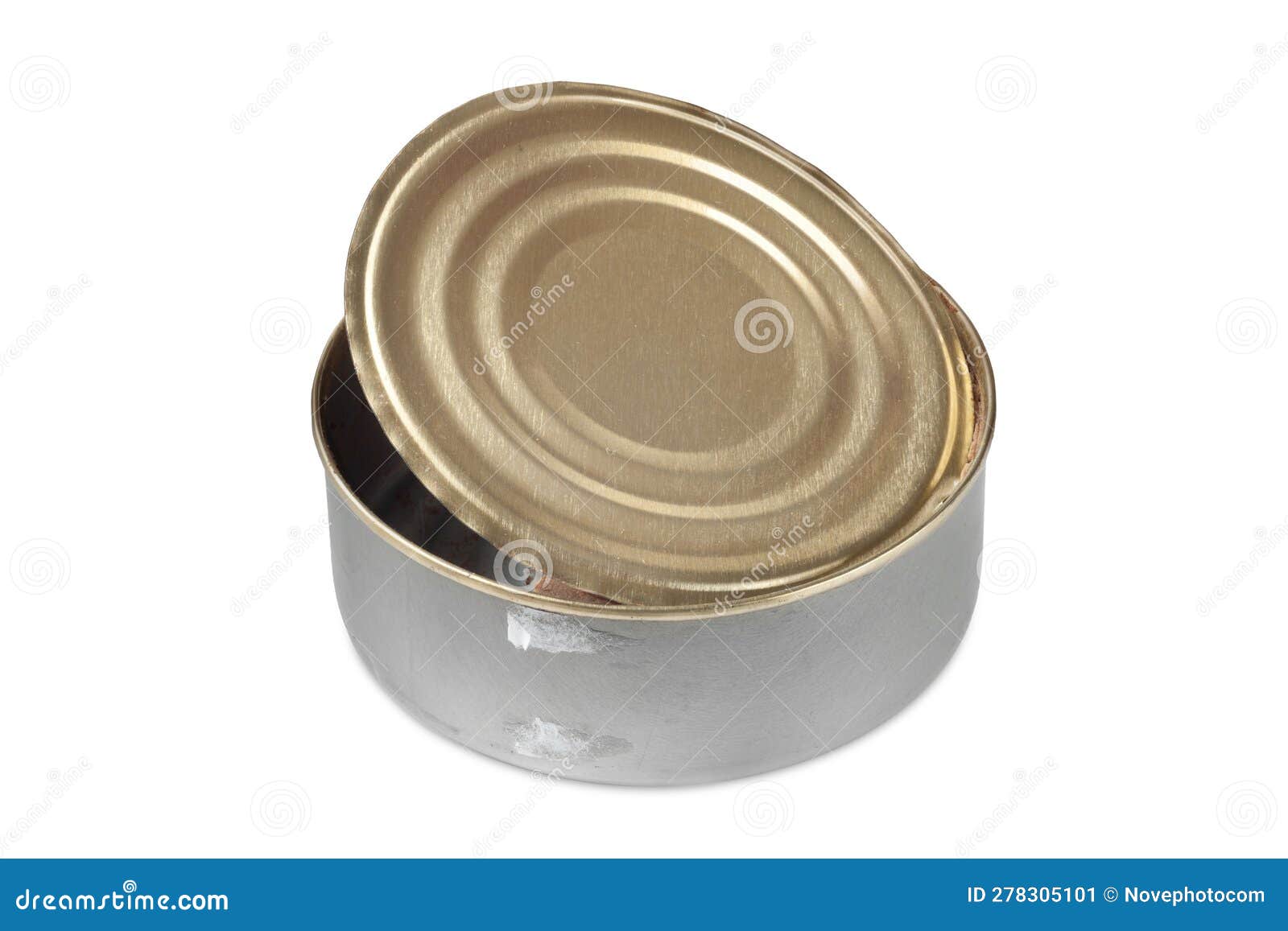 Tin Can. Opened Metal Tin Can without a Label Isolated on a White Stock ...