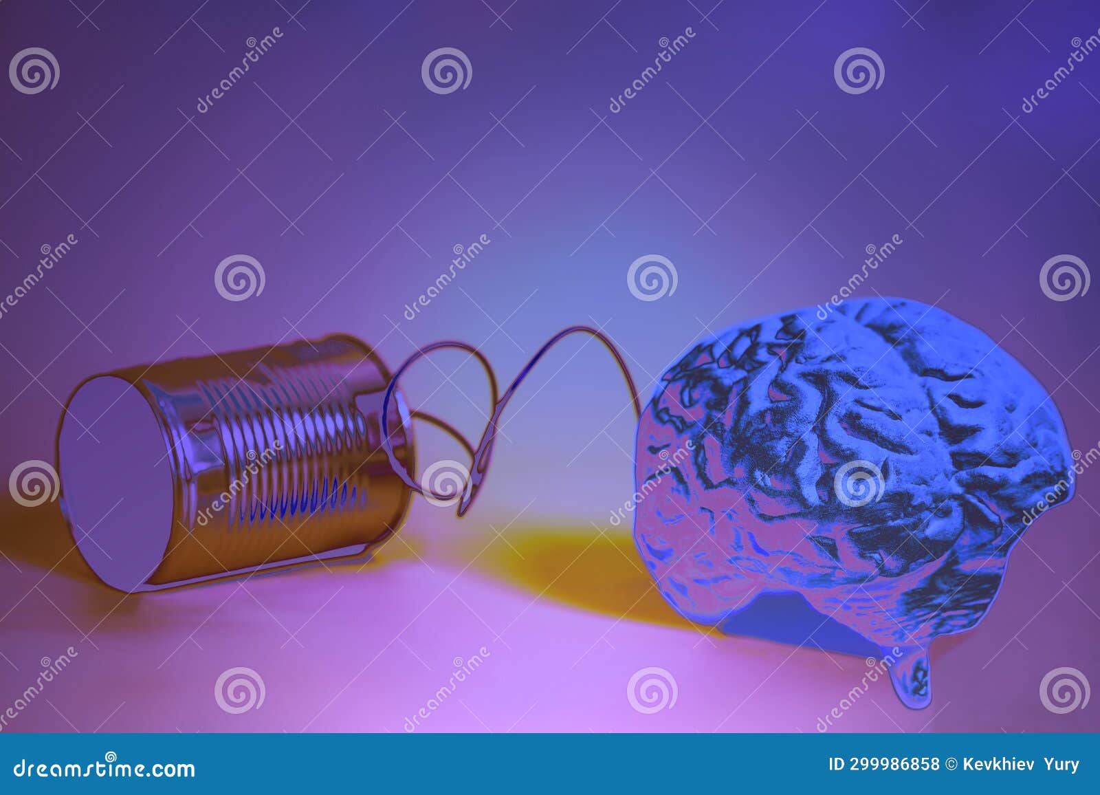 Tin Can Phone with Human Brain Anatomical Model. Communication Concept ...