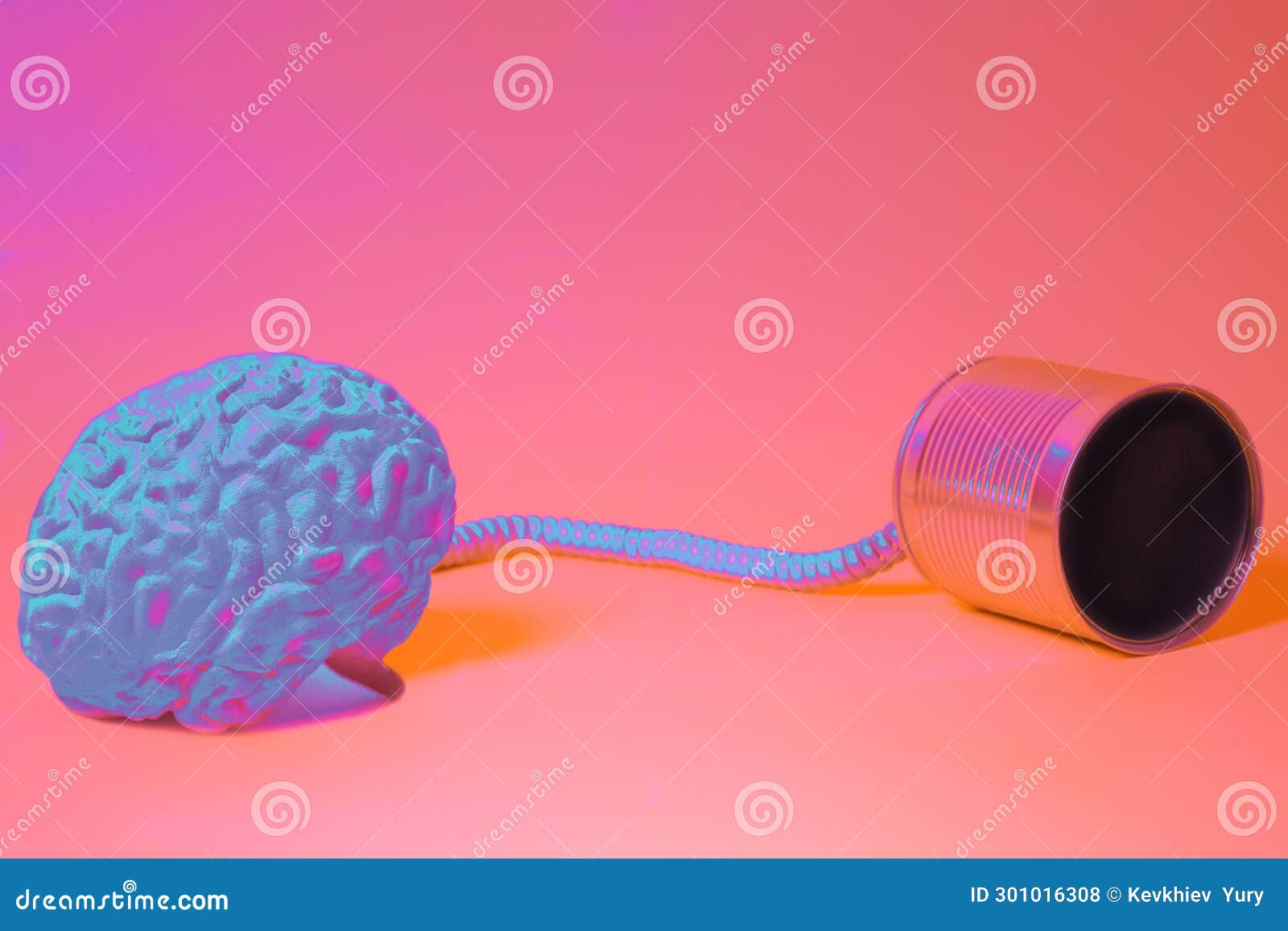 Tin Can Phone with Human Brain Anatomical Model. Communication Concept ...