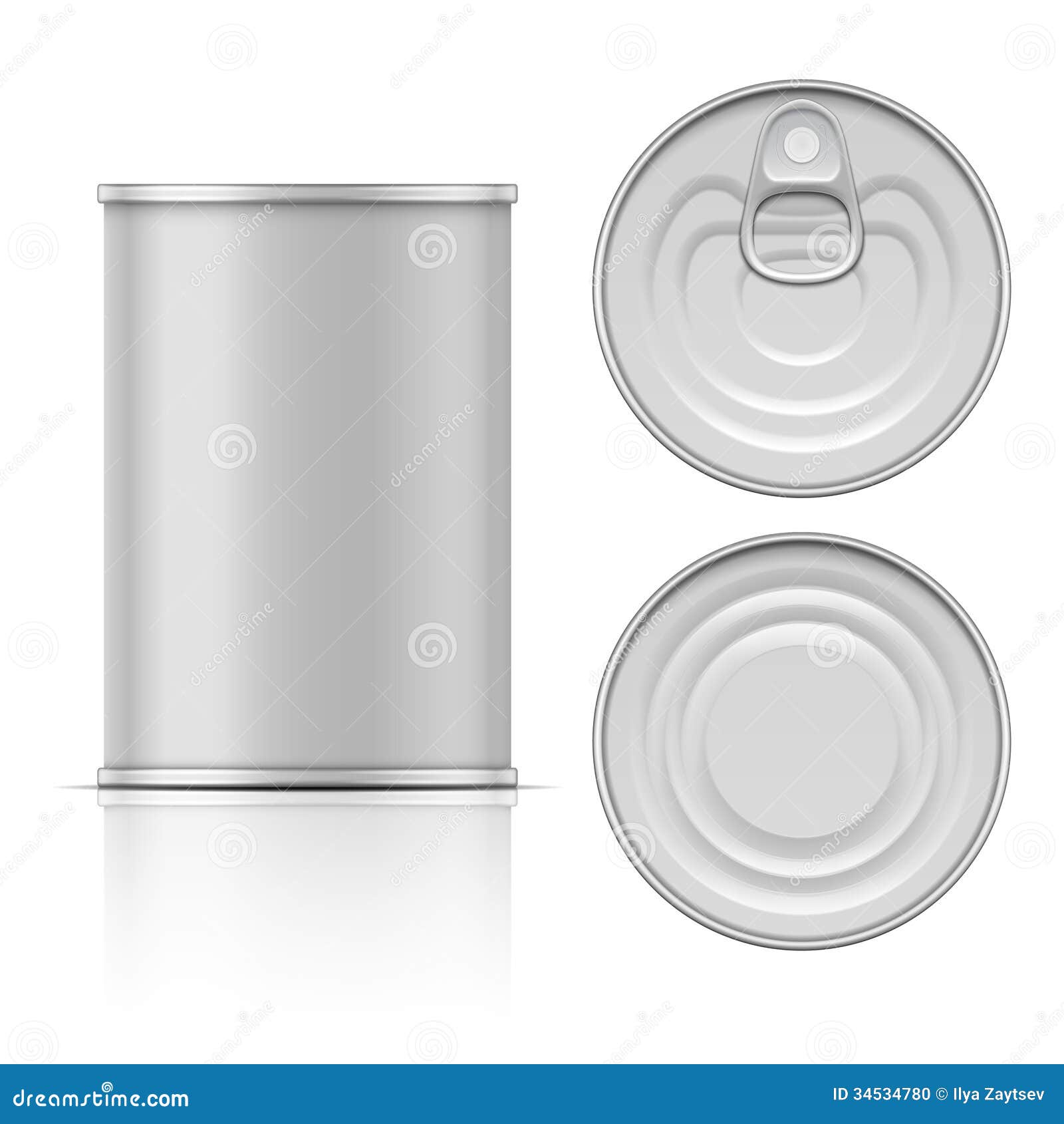 Tin Can with Ring Pull: Side, Top and Bottom View Stock Vector ...