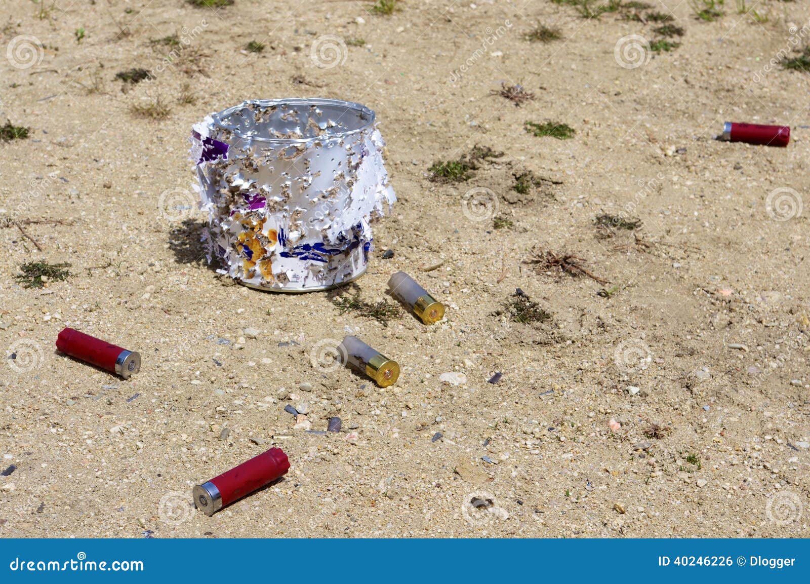 A Tin Can Surrounded by Spent Shotgun Shells. Stock Photo - Image of ...