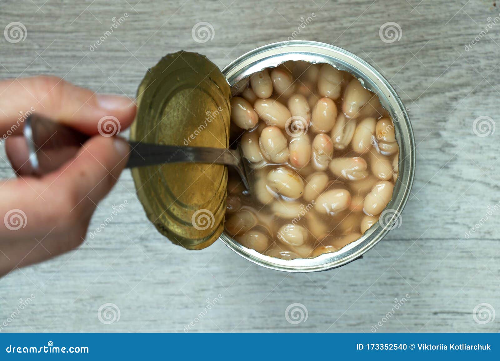 Tin Can with White Beans Top View Stock Photo - Image of goods, food ...