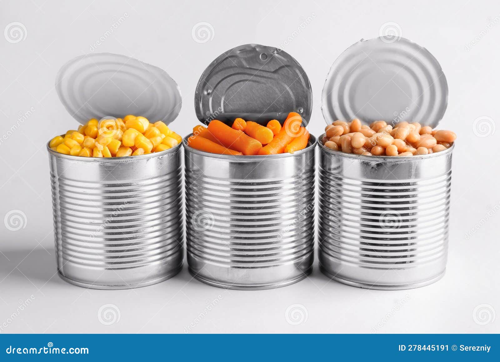 Tin Cans with Different Food on Light Background Stock Image - Image of ...