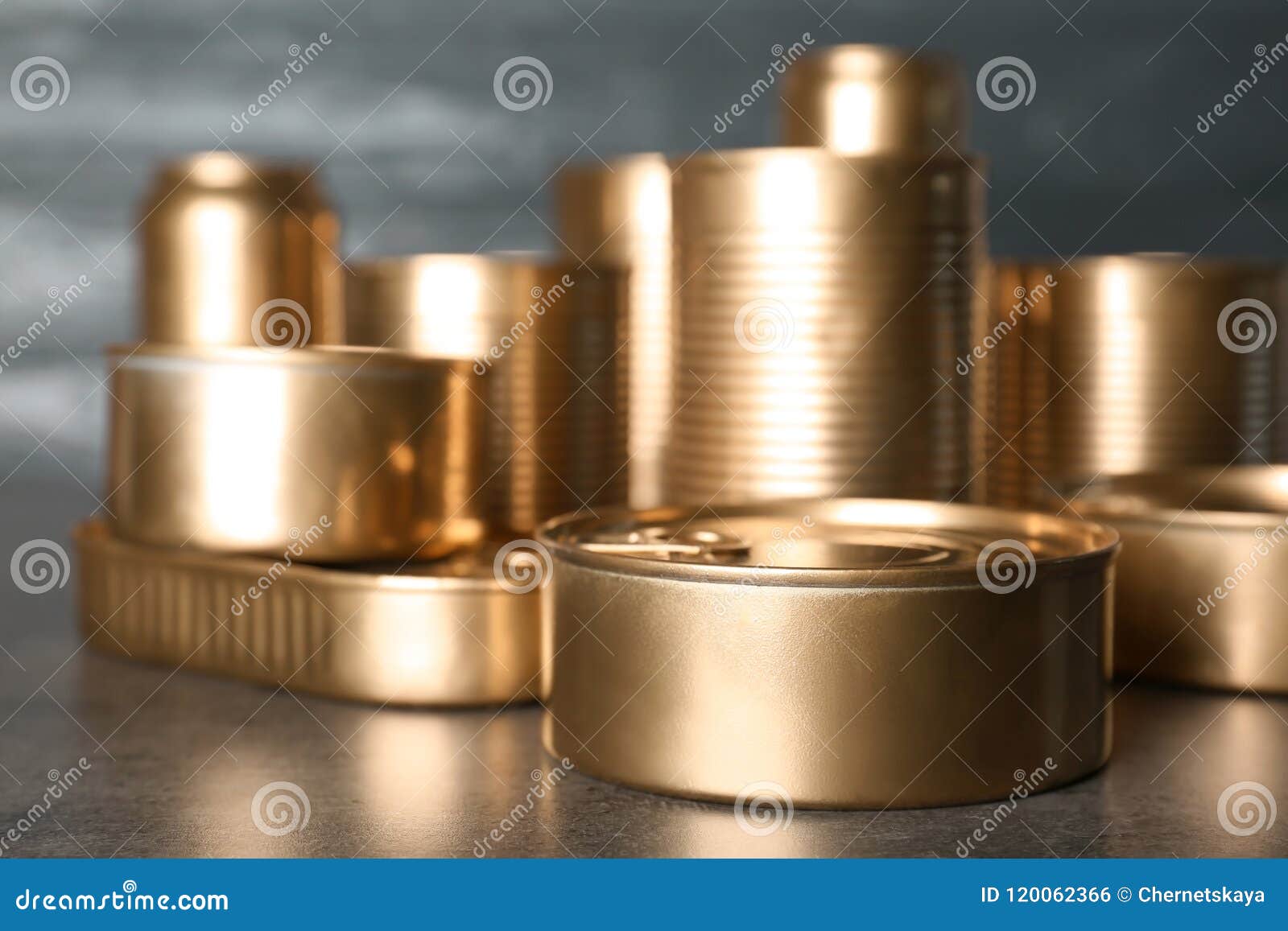 Tin Cans on Table. Recycling Garbage Stock Photo - Image of packing ...