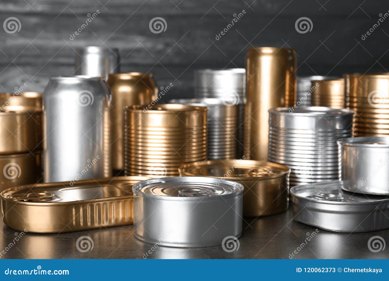 Tin Cans on Table. Recycling Garbage Stock Image - Image of preserve ...