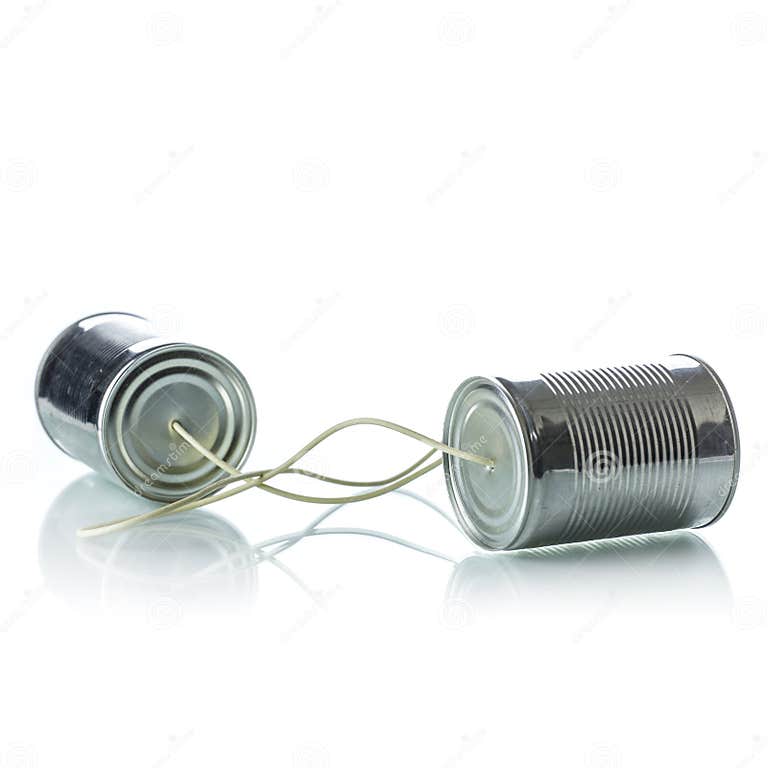 Tin cans telephone stock image. Image of cable, isolated - 41983265