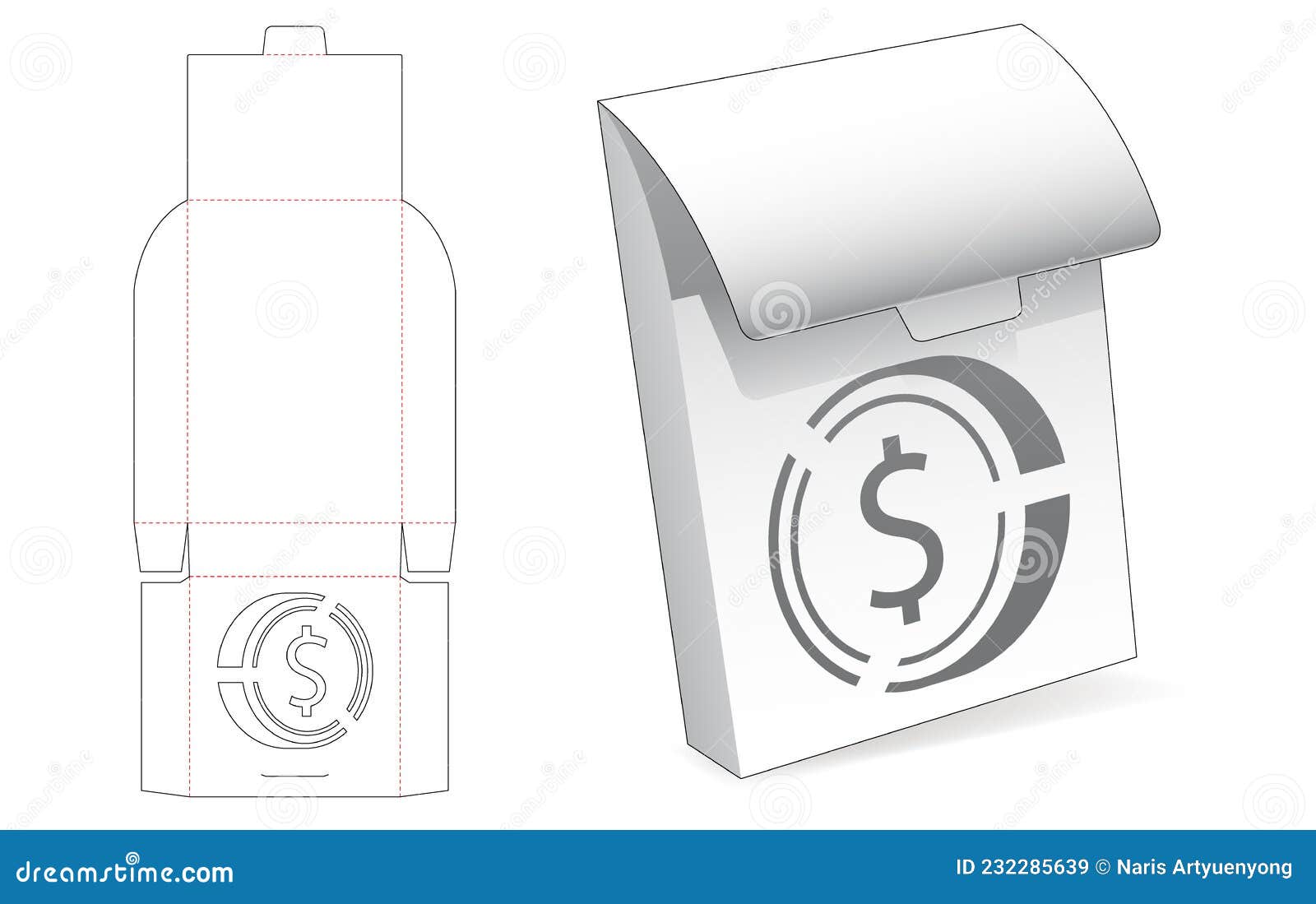 Tin Flip Box with Stenciled Dollar Coin Die Cut Template Stock Vector ...