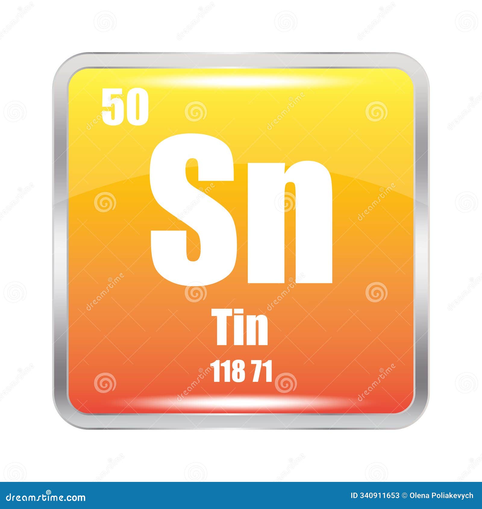 Tin Icon. Sn Chemical Element. Atomic Number 50. Mass 118.71. Yellow ...