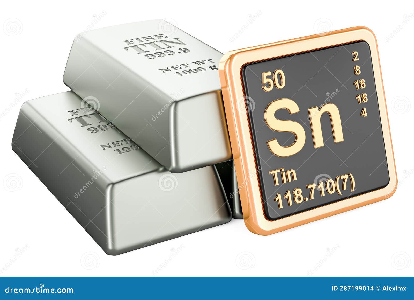 Tin Ingots with Chemical Element Icon Stannum Sn, 3D Rendering Stock ...