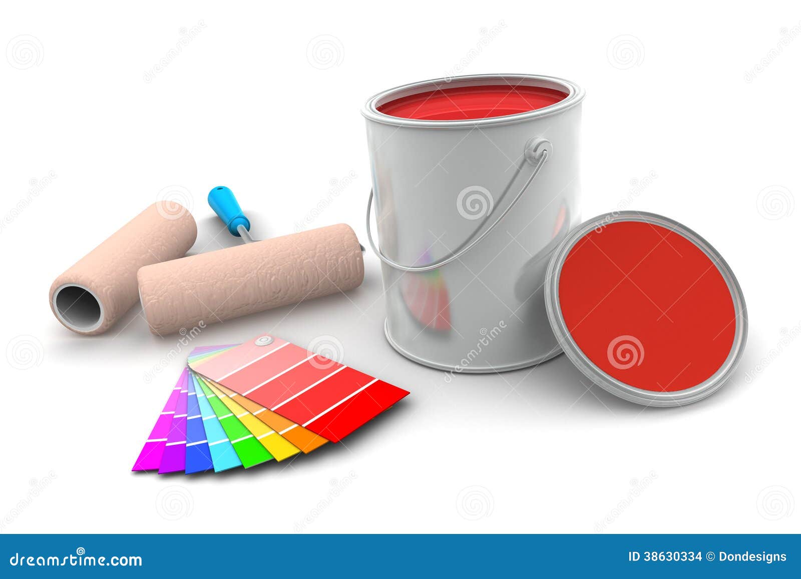 Tin of Red Paint and Roller Brush Stock Illustration - Illustration of ...
