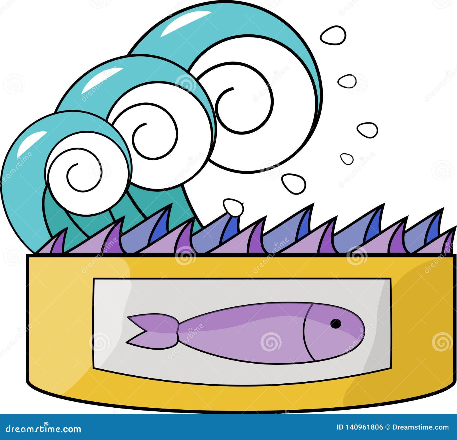 Tin with Sea Waves and Fish Label Stock Illustration - Illustration of ...