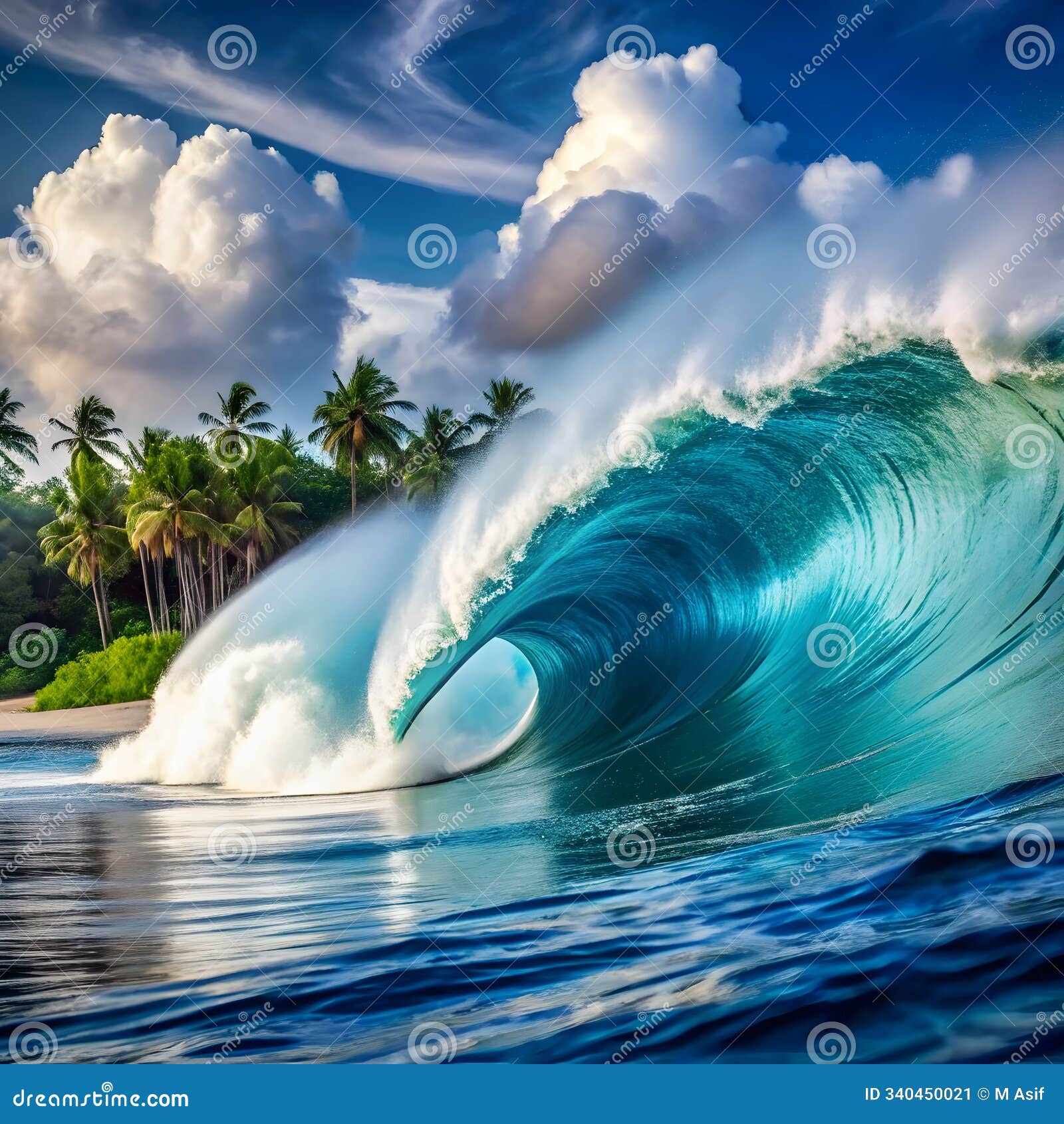 Tin Side View of the Huge Breaking Wave of the Sea Stock Illustration ...