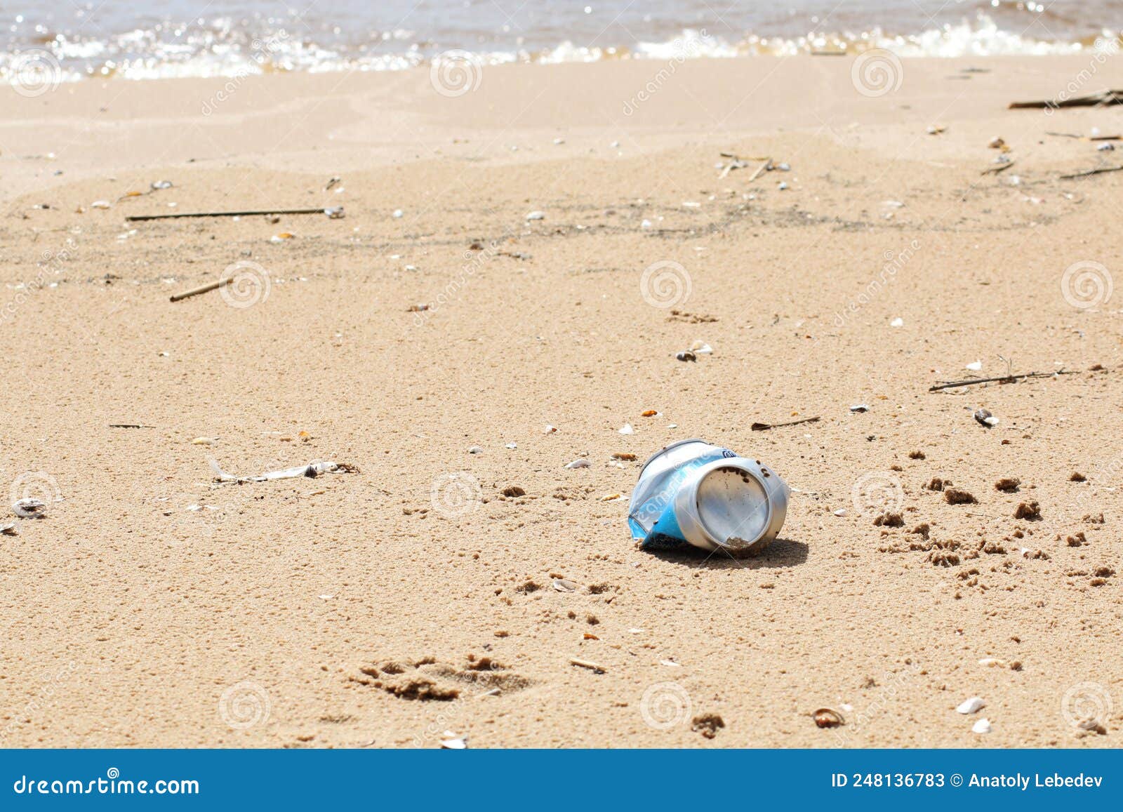 Tin Spoiled Can from Drops on a Sandy Beach Stock Image - Image of ...