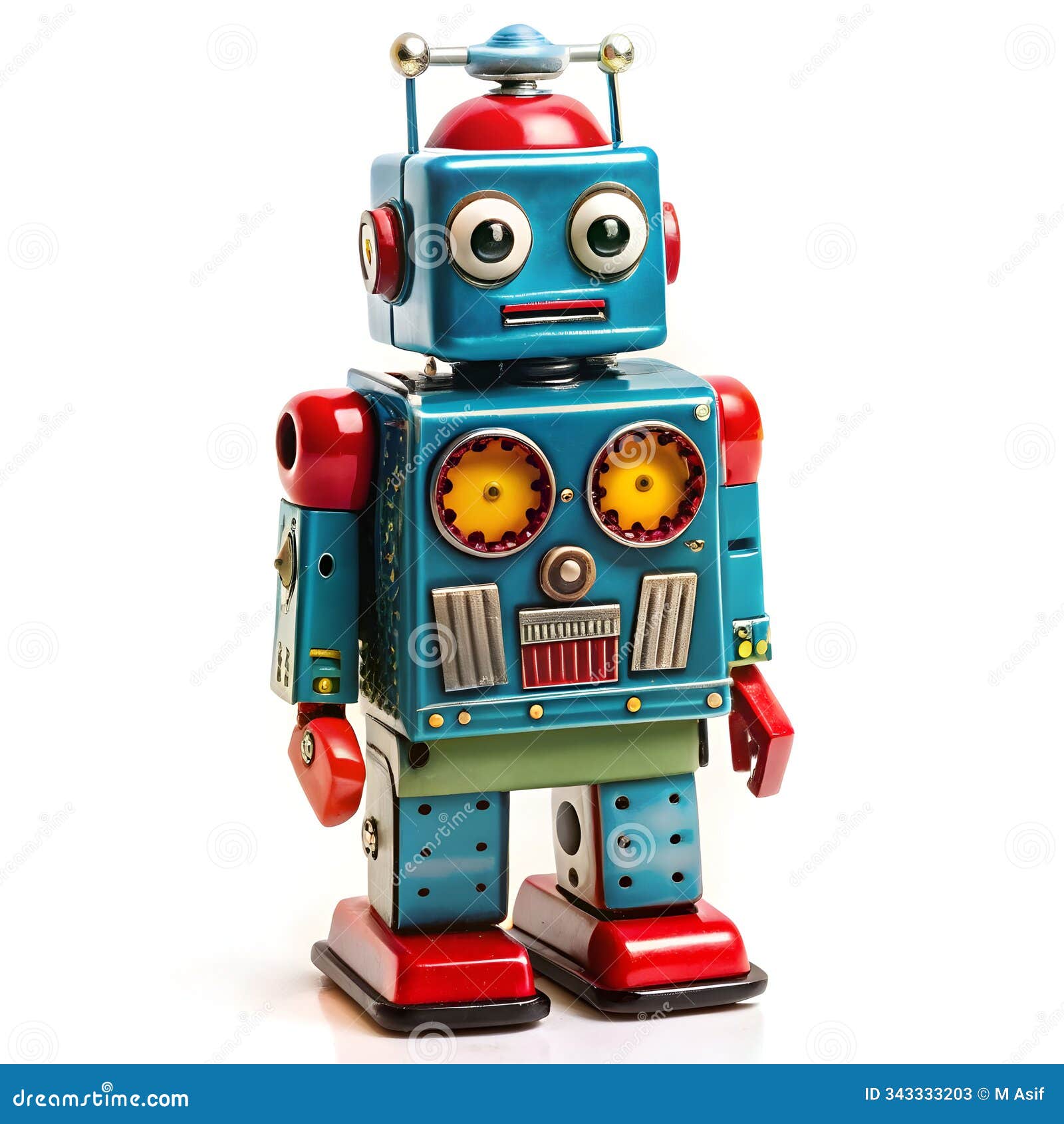 A Tin Toy Clockwork Robot Displayed Against a White Background Stock ...