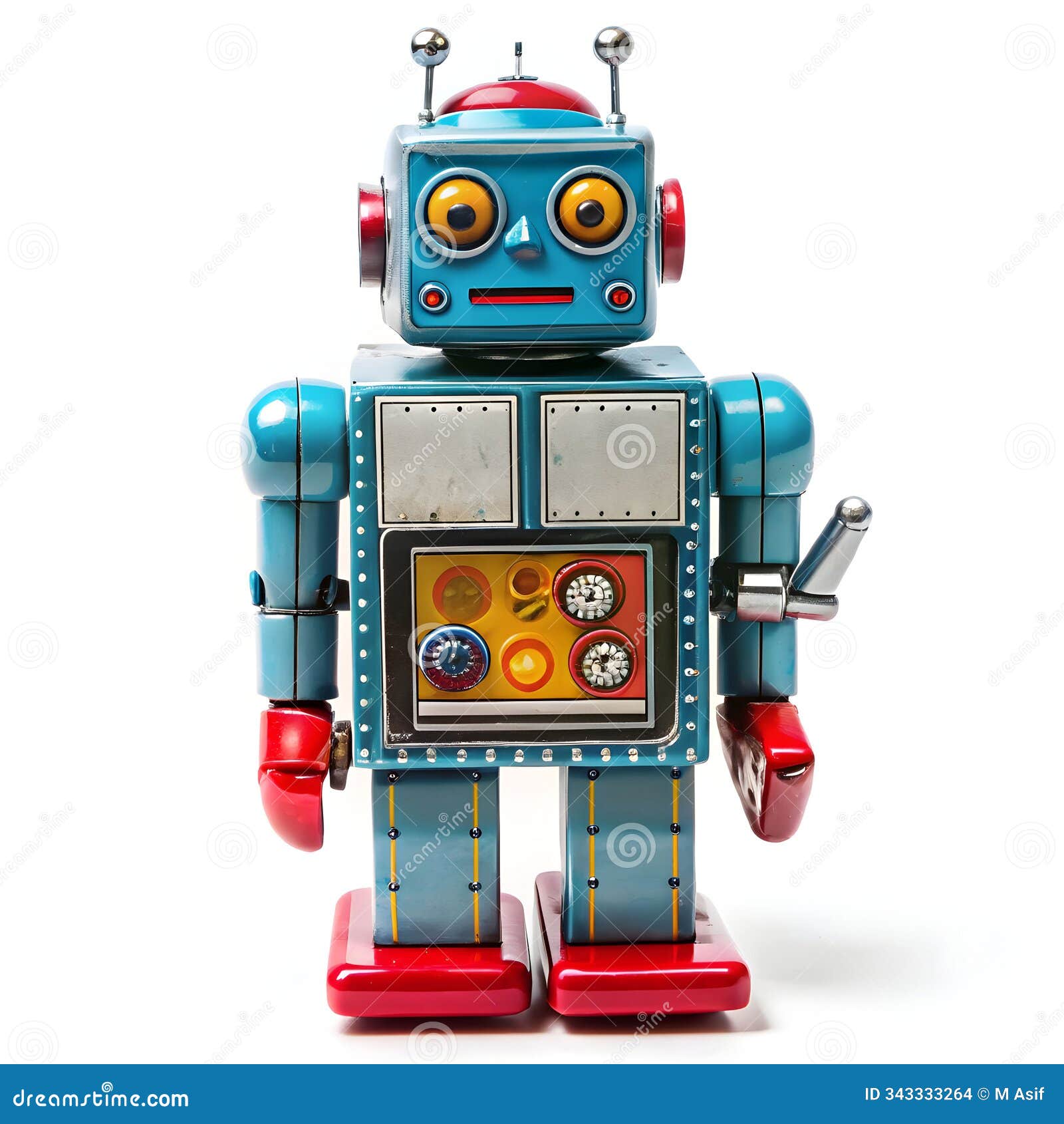 A Tin Toy Clockwork Robot Displayed Against a White Background Stock ...