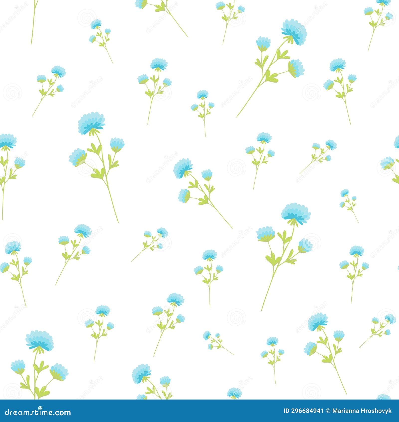 Tine Blue Genuine Flowers Vector Seamless Pattern, Paper Wrapping Stock ...