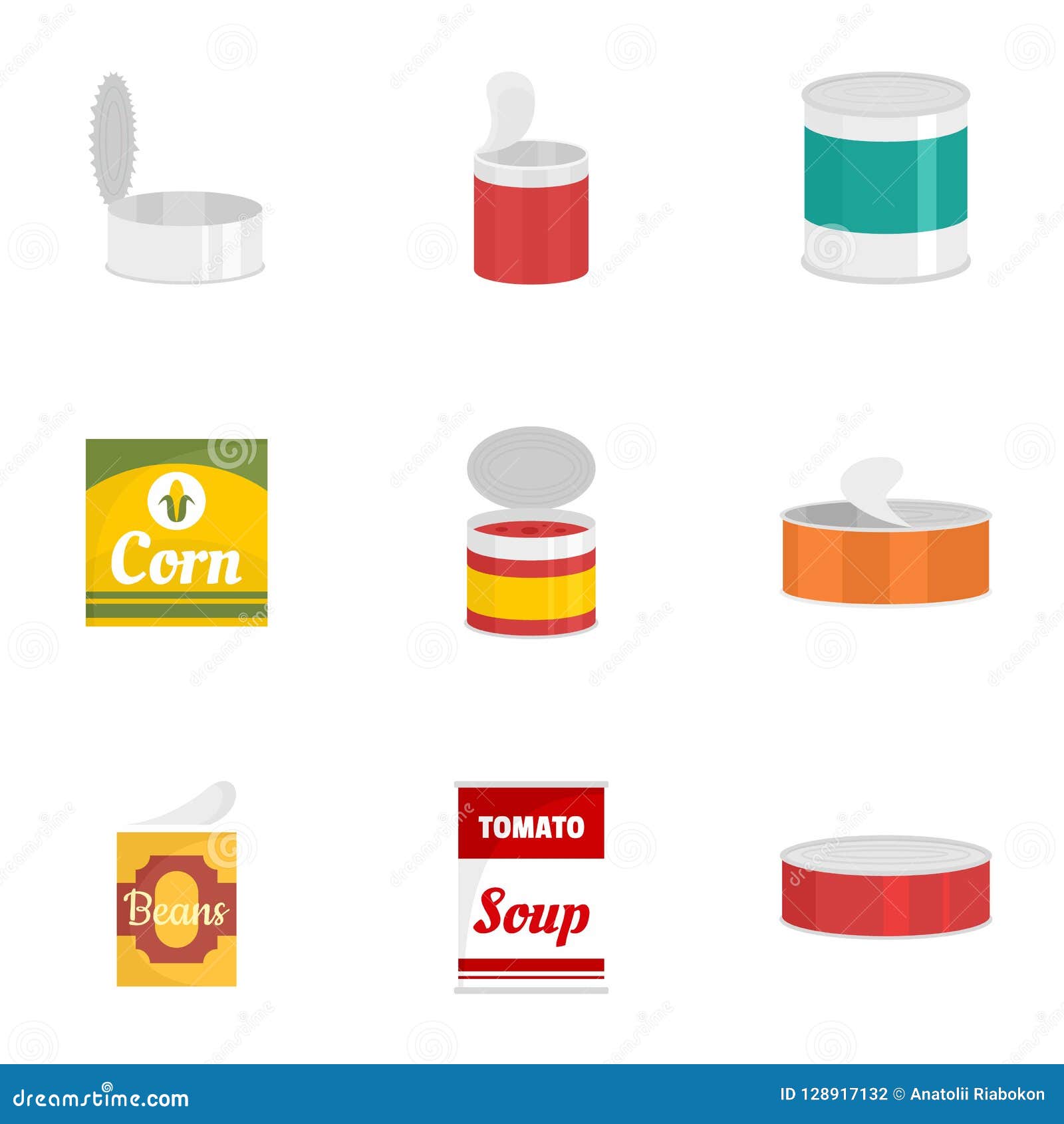 Tinned Can Icon Set, Flat Style Stock Vector - Illustration of preserve ...