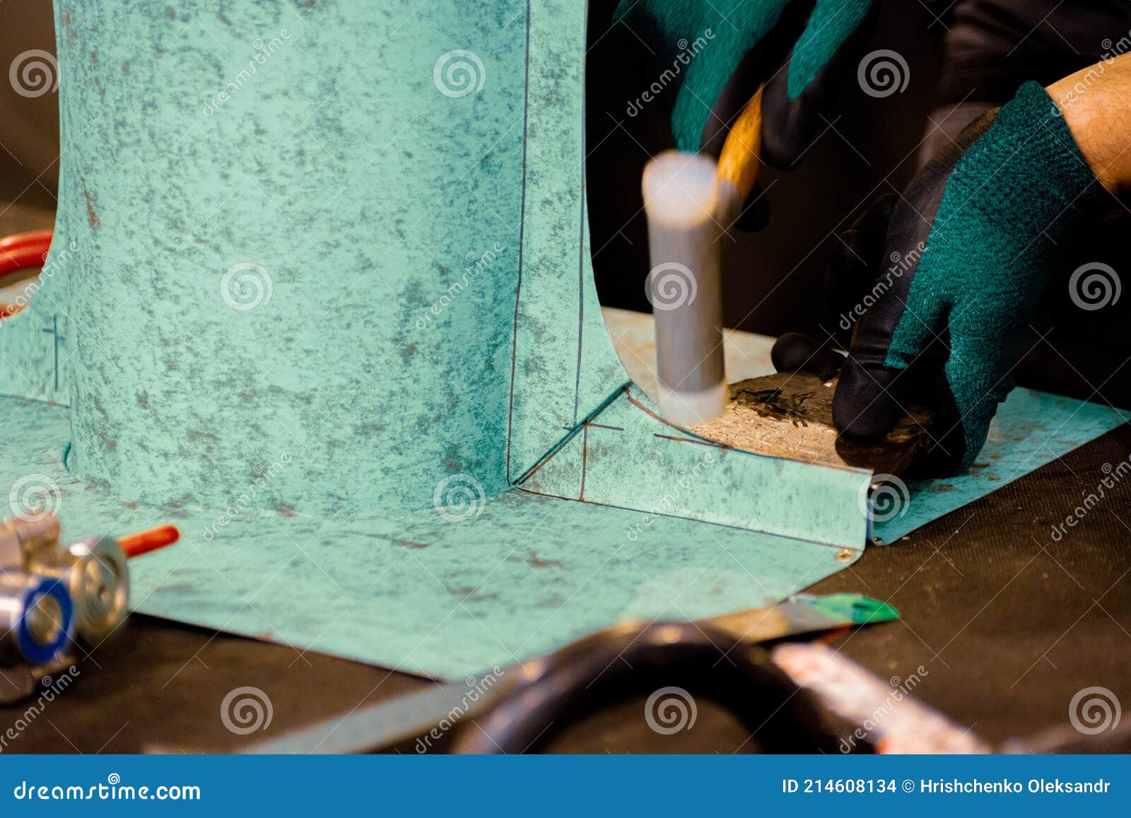 Tinsmith Master Makes a Mock-up of a Pipe Stock Photo - Image of ...