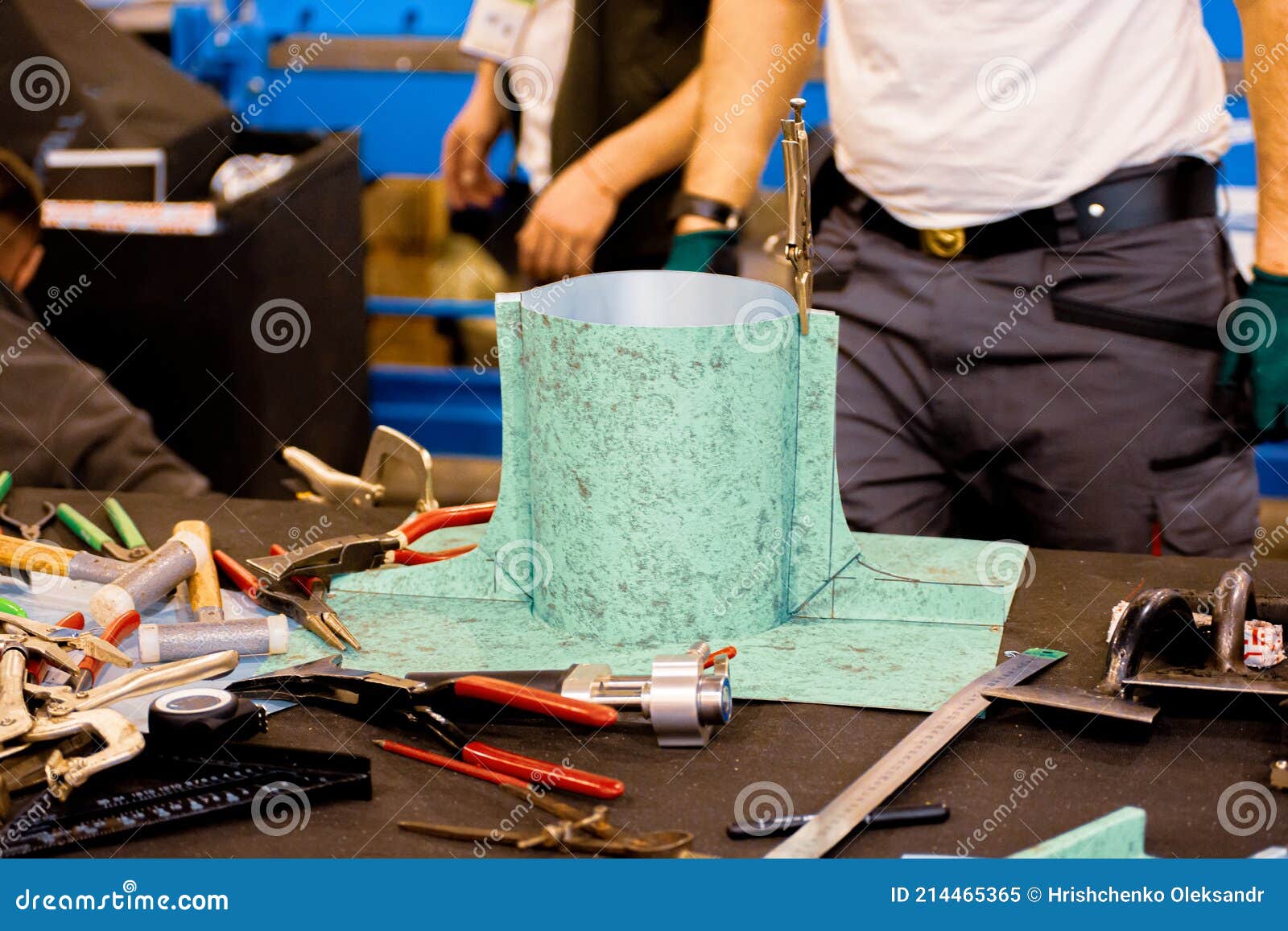 A Man Makes A Pipe To Drain Rainwater From The Roof Royalty-Free Stock ...