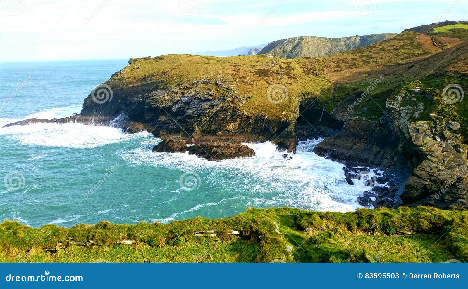 Tintagle cliffs stock image. Image of oceans, green, waves - 83595503