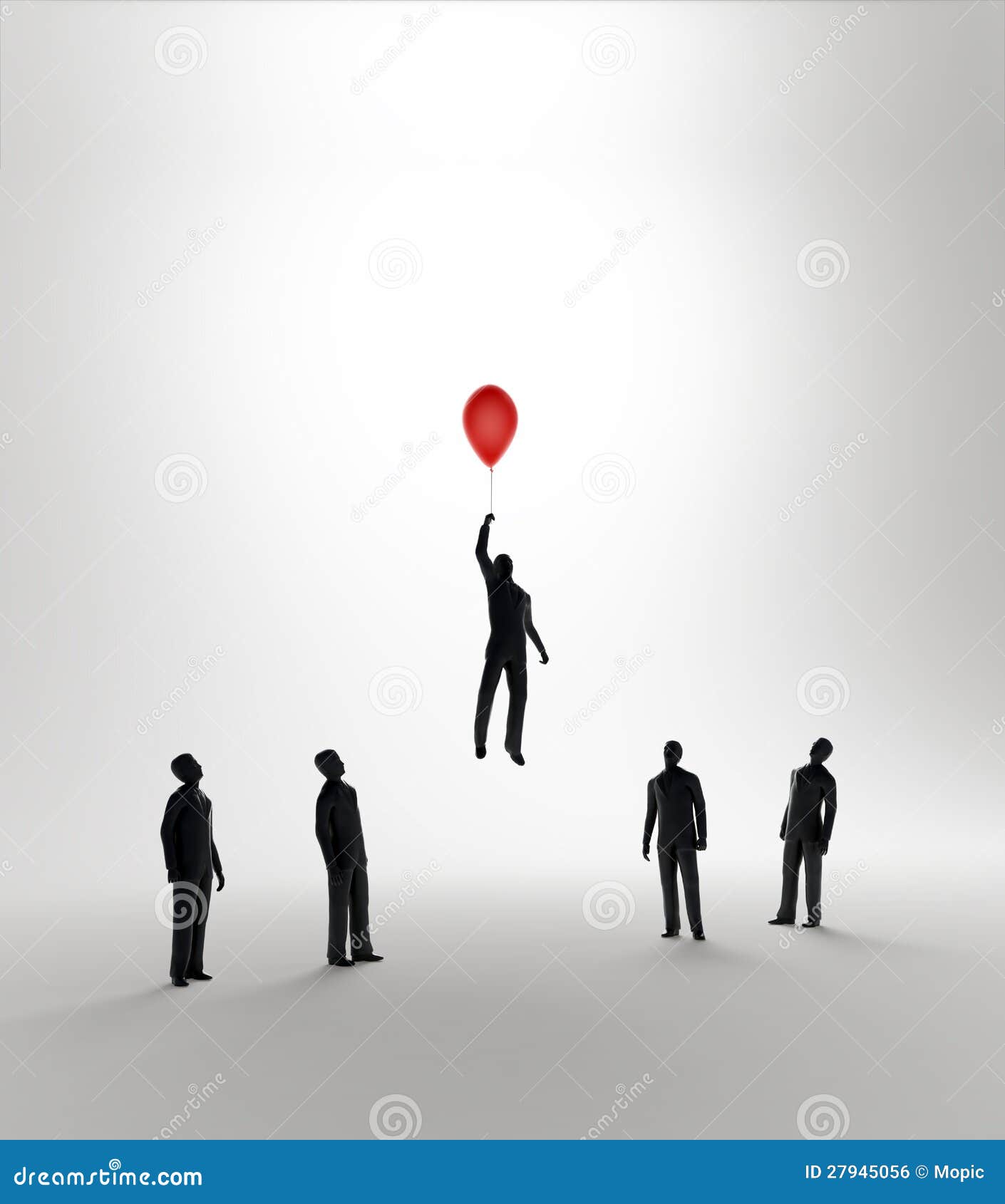 Tiny Abstract Man Flying Away on a Balloon Stock Illustration ...