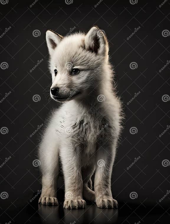 Tiny Adorable White Wolf Cub in Studio Lighting for Posters and ...