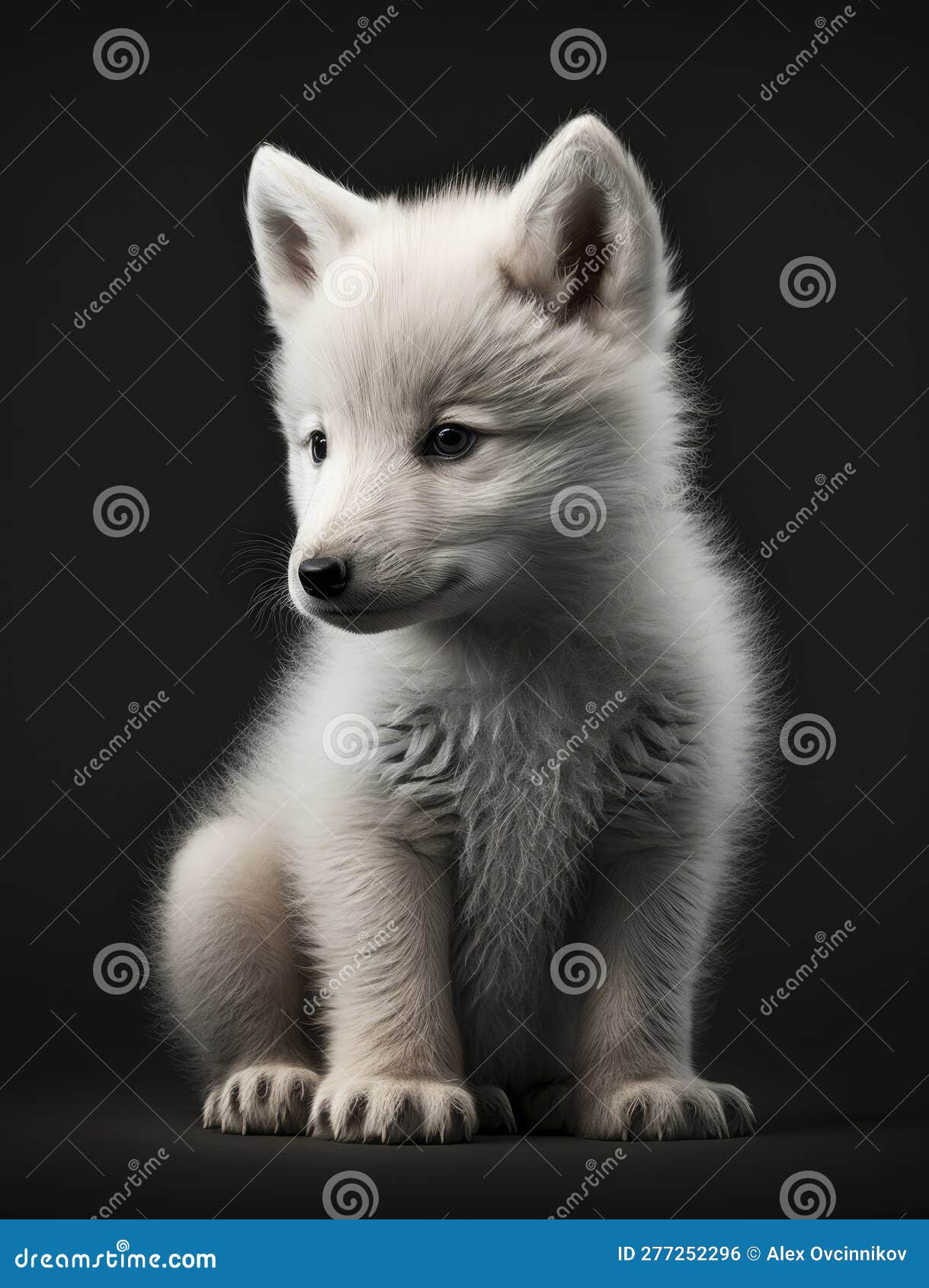 Tiny Adorable White Wolf Cub In Studio Lighting For Posters And ...