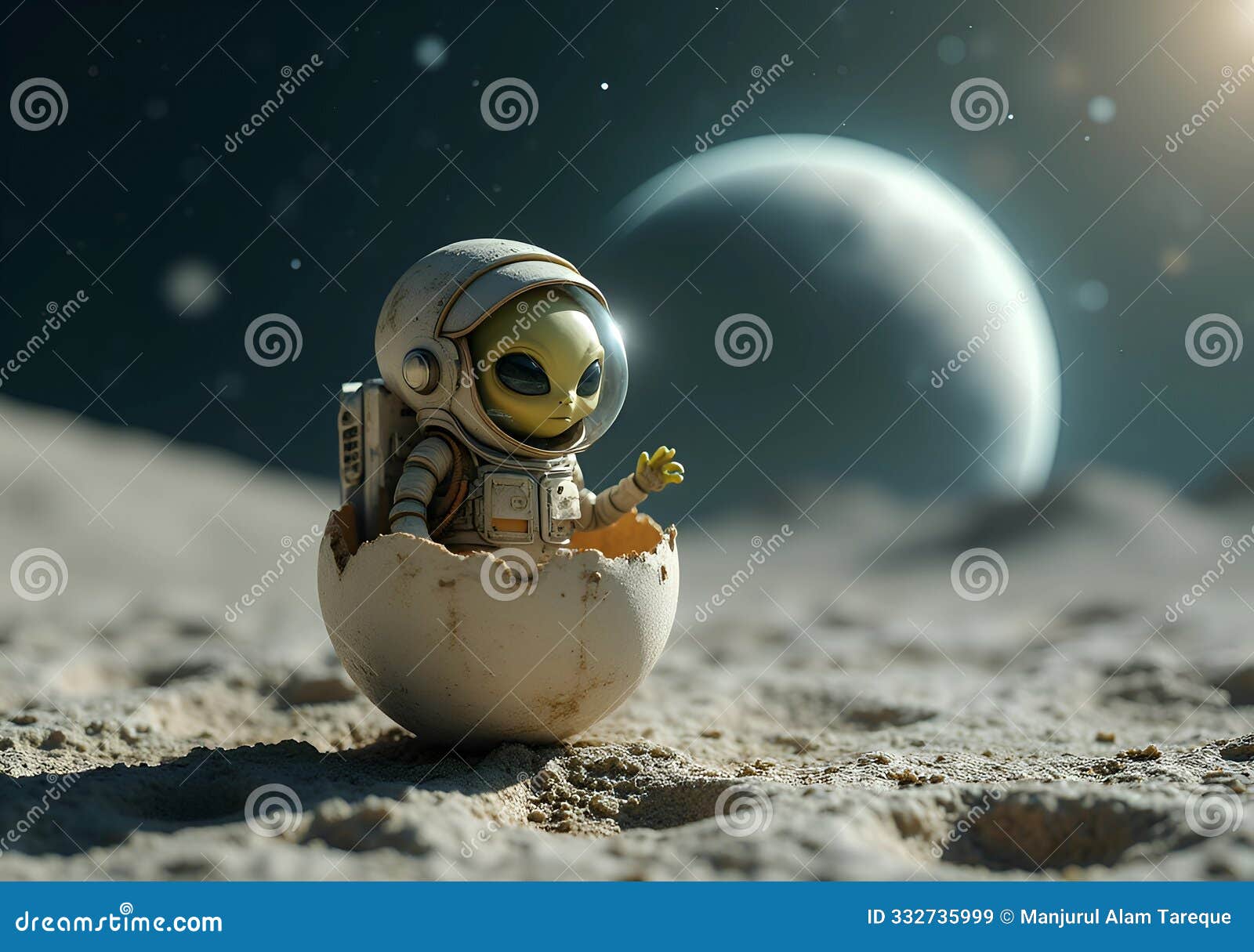Alien in a Spacesuit Hatching from an Egg Stock Illustration ...