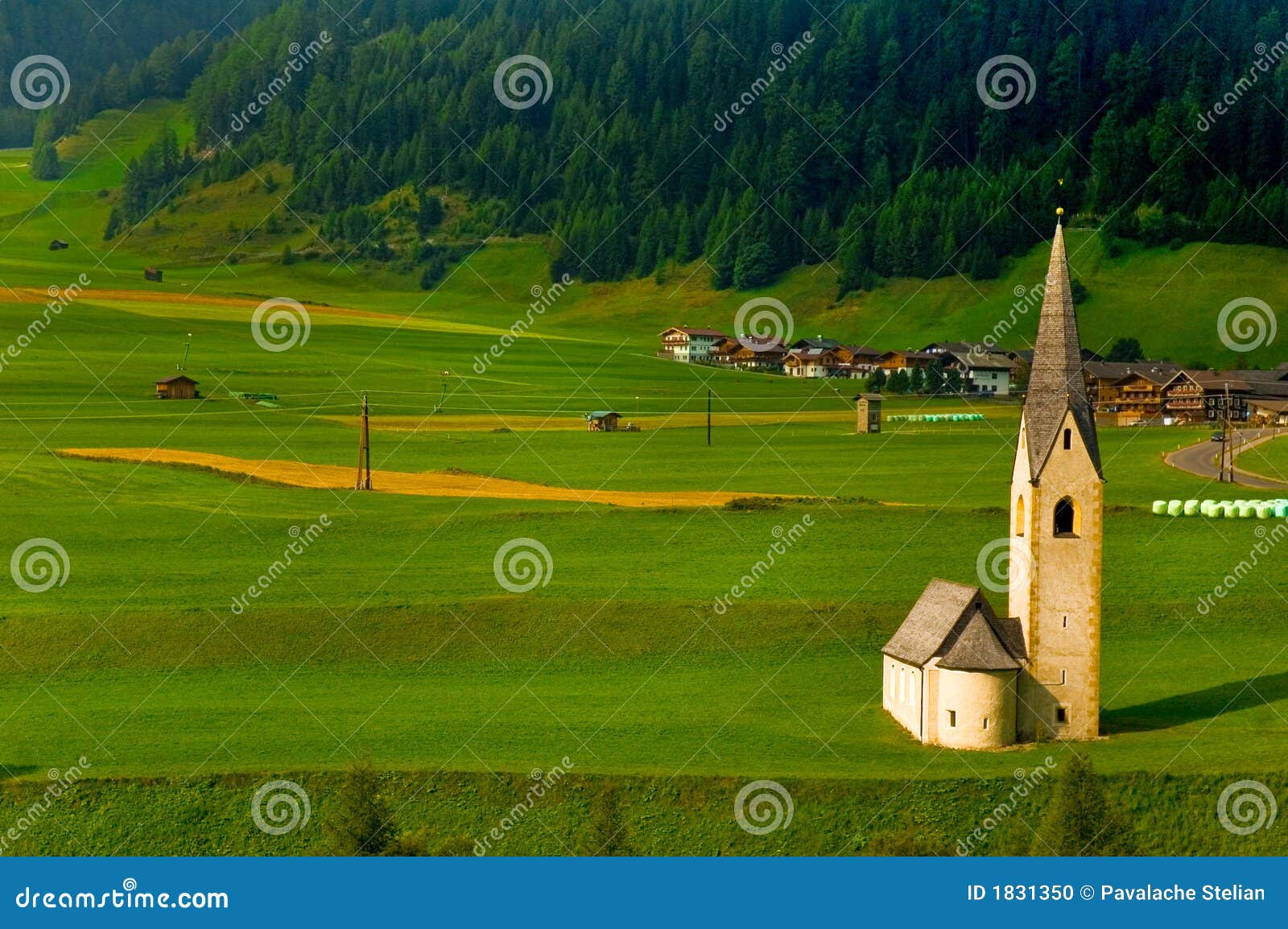 Tiny Alpine Church in Green Field Stock Photo - Image of faith, alpine ...