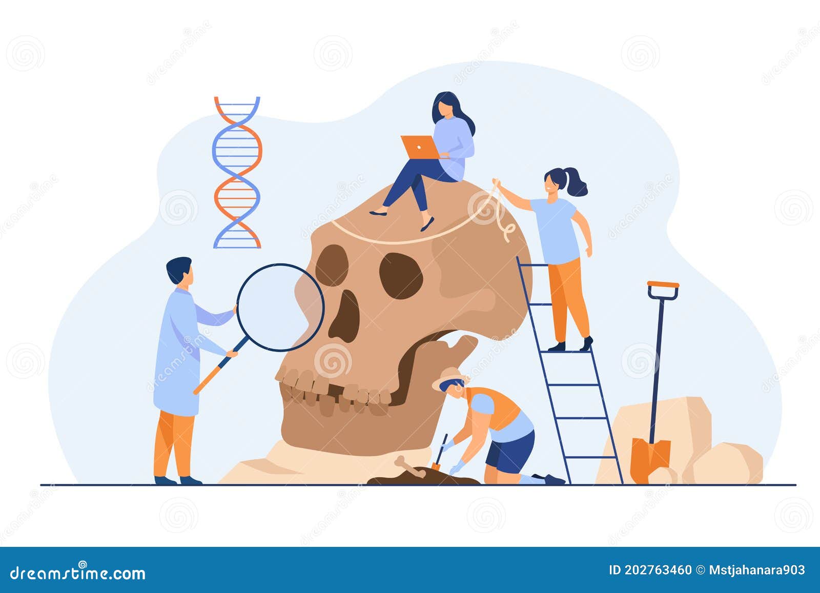 Tiny Anthropologists Studying Neanderthal Skull Stock Vector ... Tiny Anthropologists Studying Neanderthal Skull Stock Vector ...