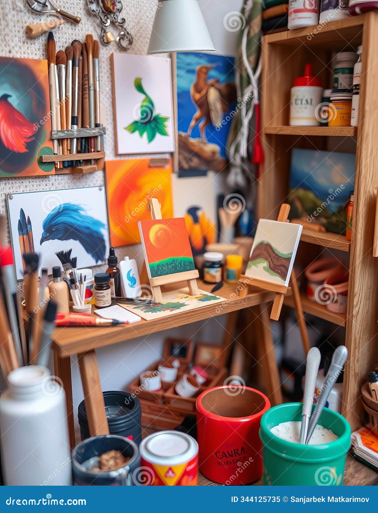 A Tiny Art Workshop with Miniature Art Supplies and Easels Stock ...