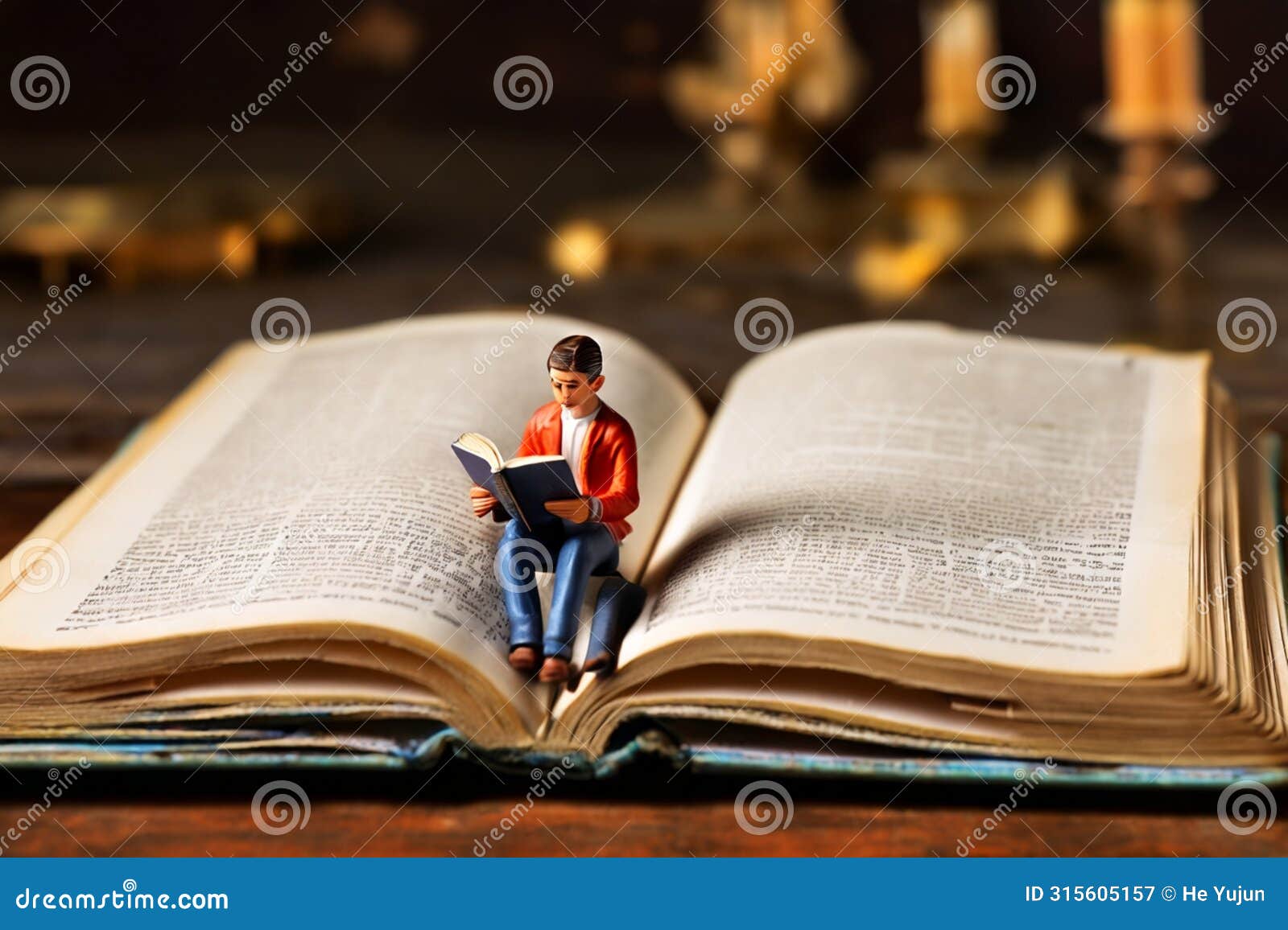 Tiny Bibliophile: Miniature Scene of a Reading Session Stock Image ...