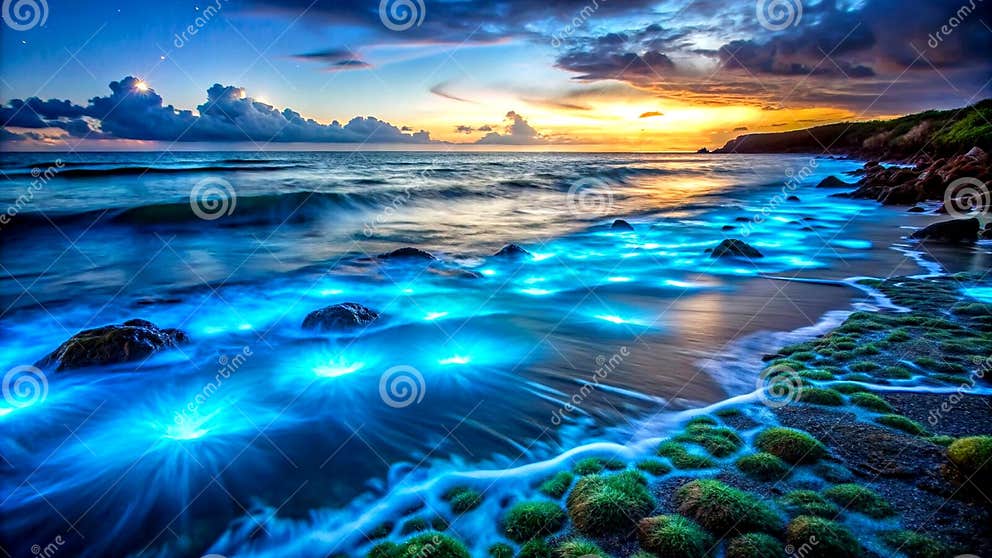 A Spectacle of Light and Life Beneath the Waves Computer-generated ...