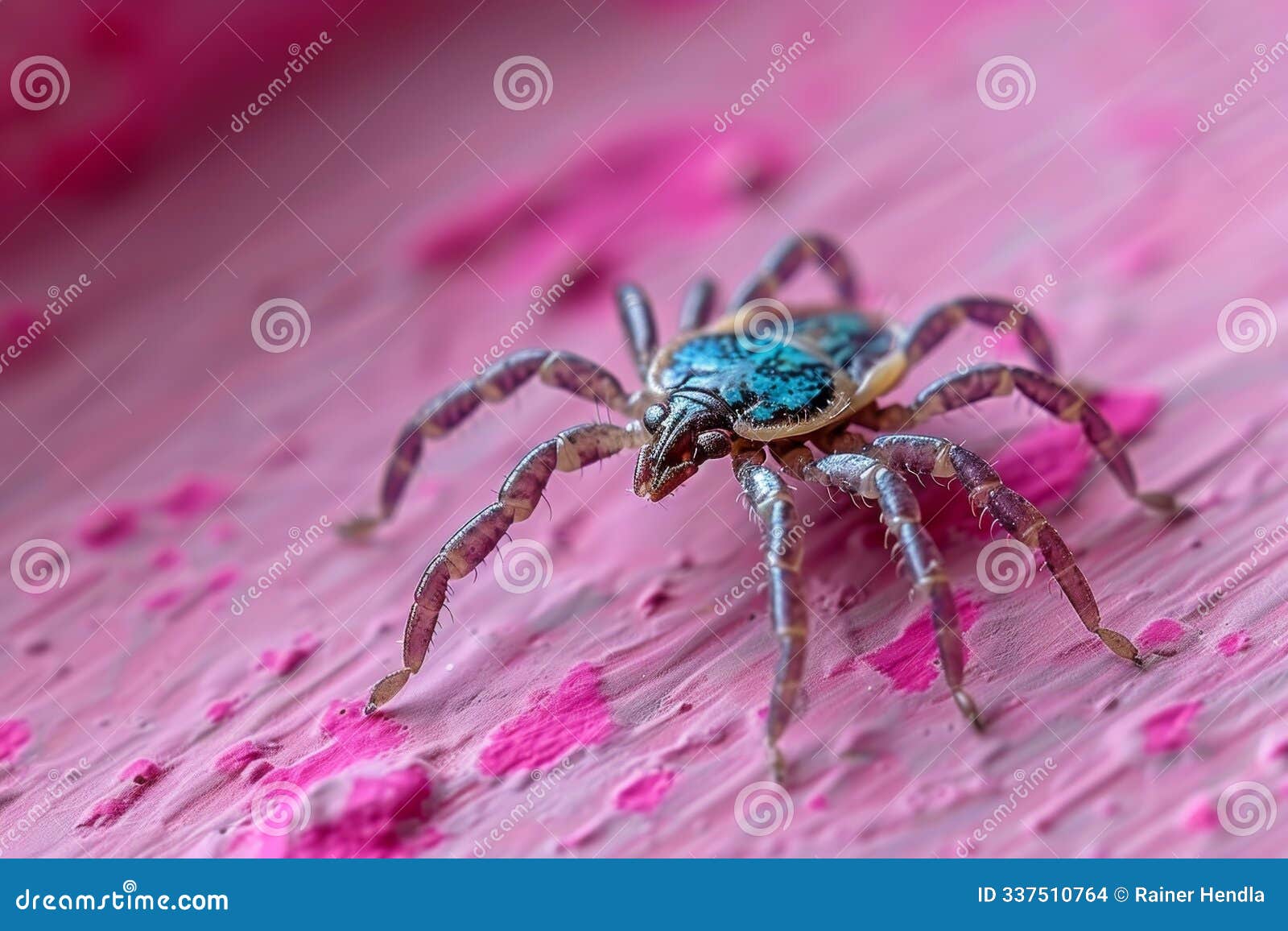 Tiny Blue Tick Crawling on a Bright Pink Surface Stock Photo - Image of ...