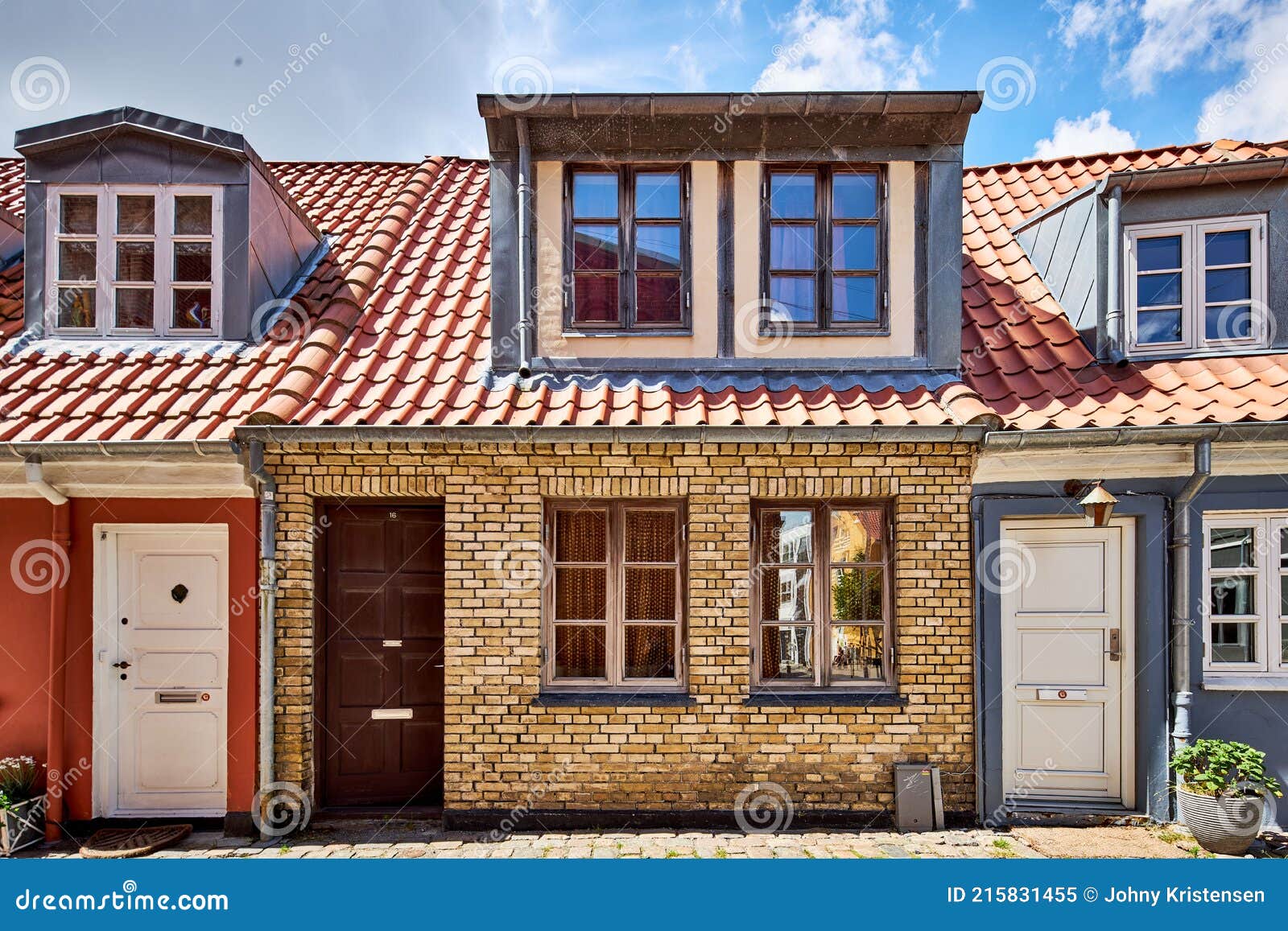 Tiny Brick Narrow House in Denmark Stock Image - Image of church, clear ...