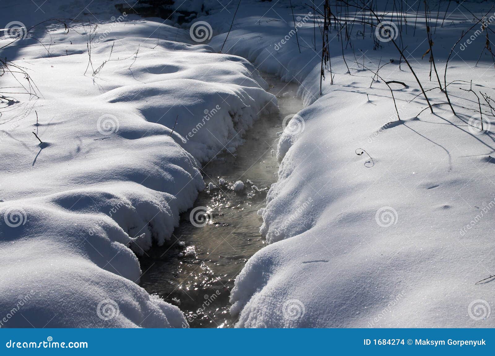Tiny Brook In Snow Picture. Image: 1684274