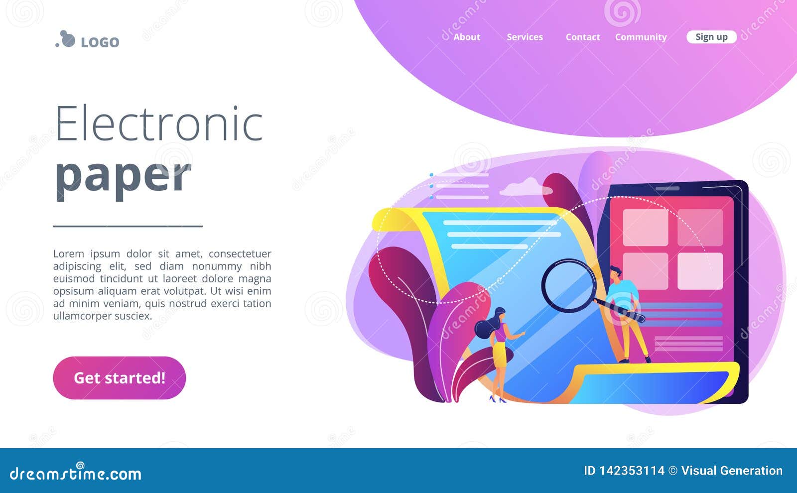 Electronic Paper Concept Landing Page. Stock Vector - Illustration of ...