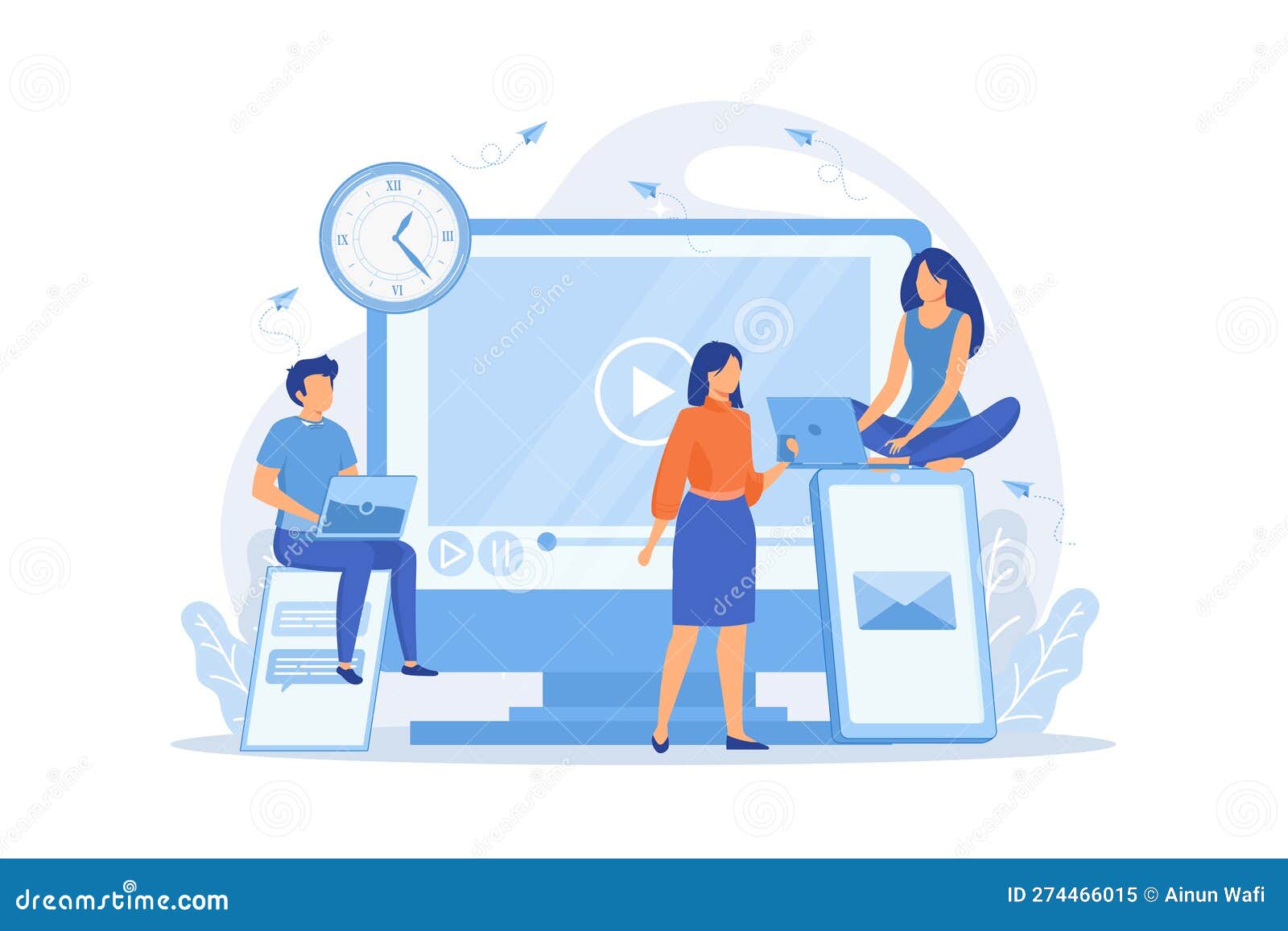 Tiny Business People Watching at Digital Devices Screens and Clock ... Tiny Business People Watching at Digital Devices Screens and Clock ...