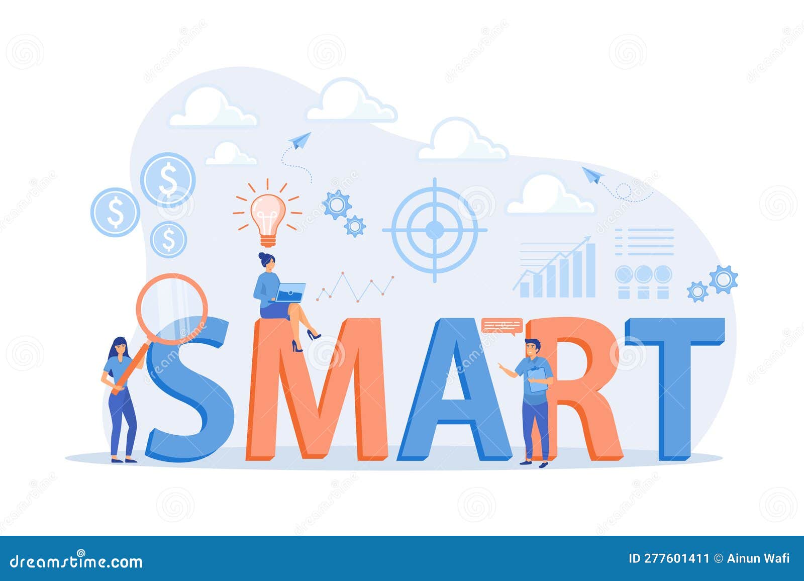 Tiny Business People Working on Goals and Sitting on Smart Word. SMART ...