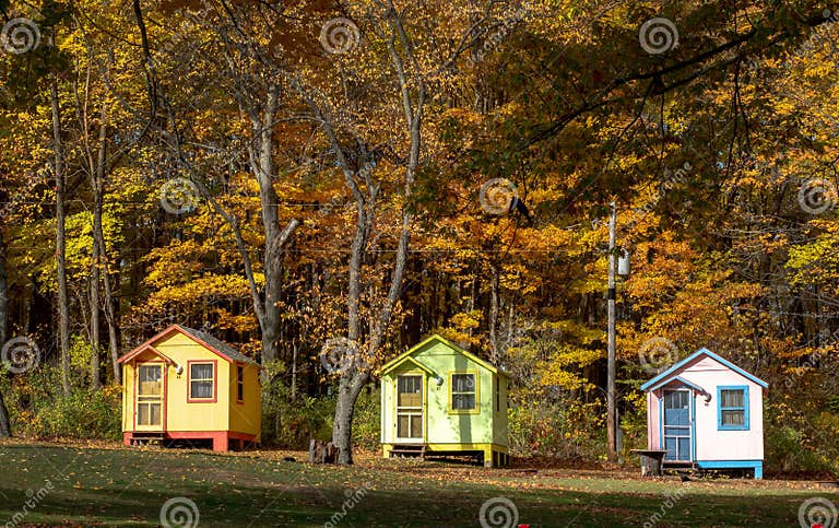 Tiny Colorful Cabins for Rent Stock Image - Image of leaves, homes ...