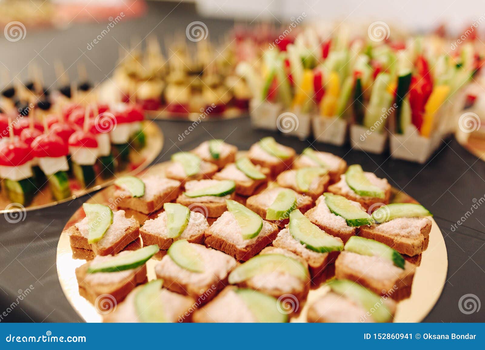 Tiny Catering Snacks on Table. Horizontal Photo. Stock Image - Image of ...